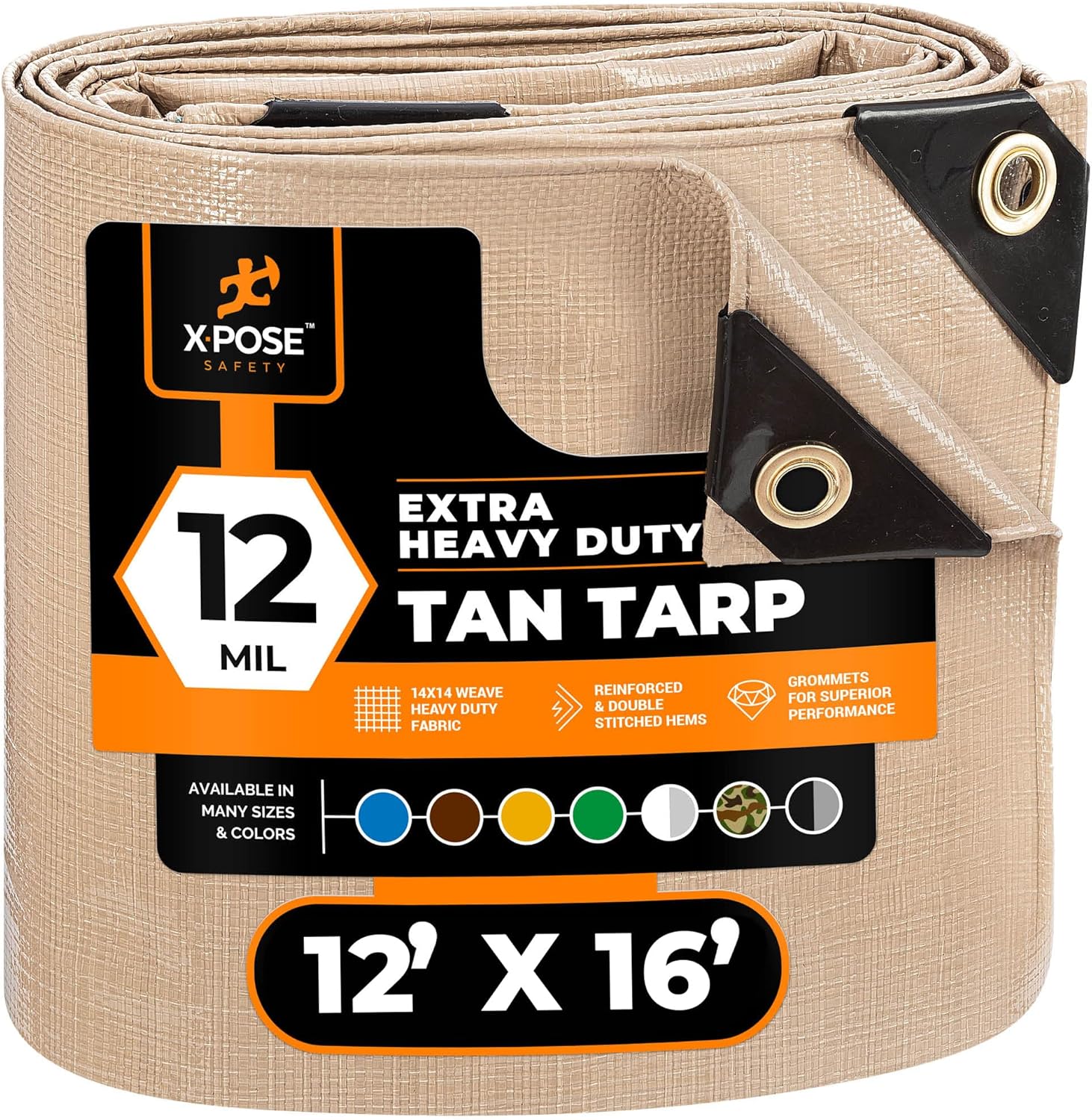 Heavy Duty Tan Poly Tarp 12' X 16' - Multipurpose Protective Cover - Durable, Waterproof ...