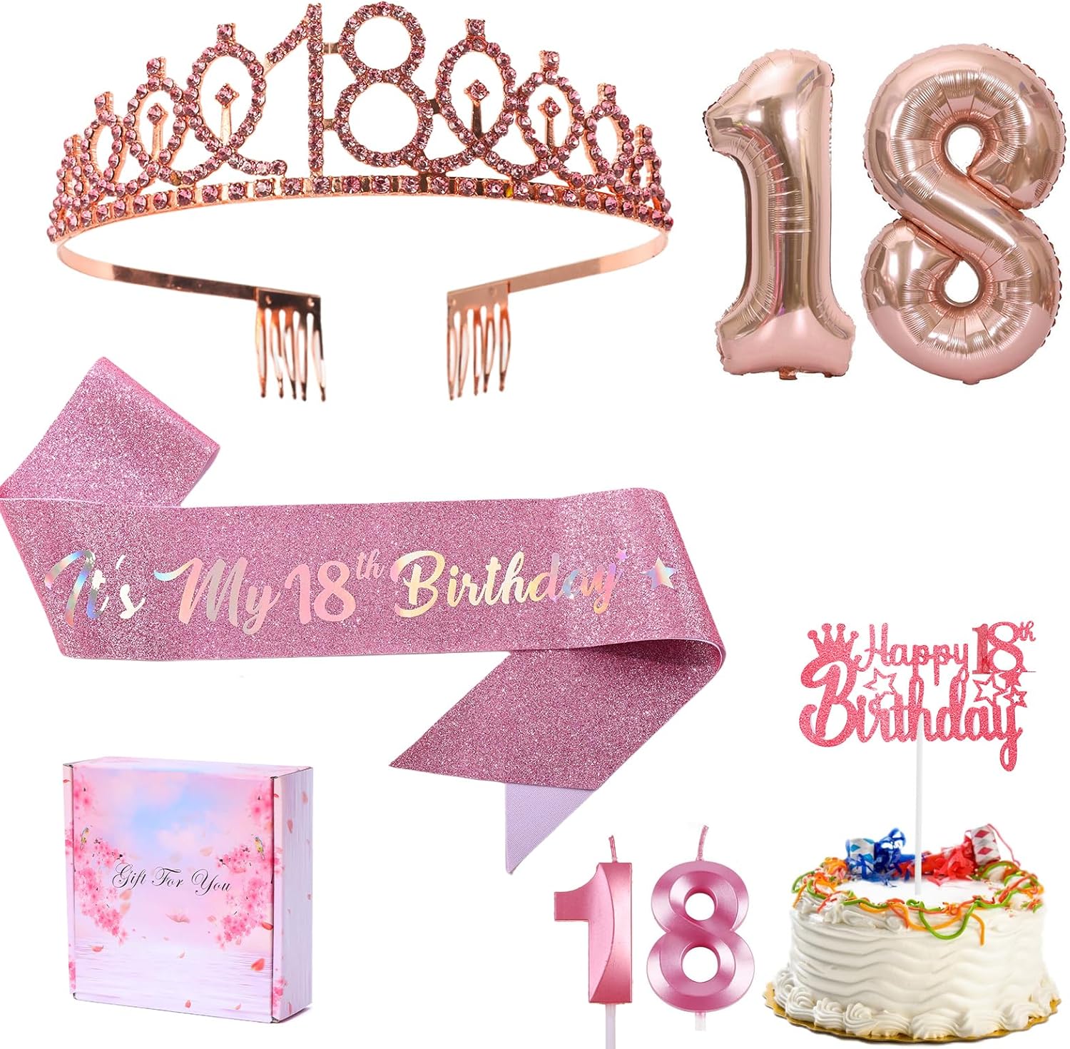 Amazon.com: Pink 'It's My 18th' Sash & Rhinestone Crown, Birthday ...