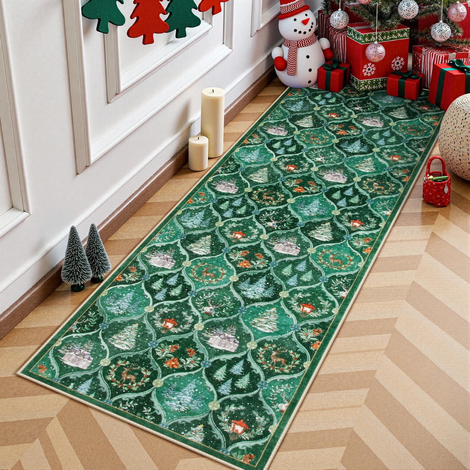 Amazon.com: Lahome Moroccan Trellis Christmas Runner Rug, 2x6 Green ...