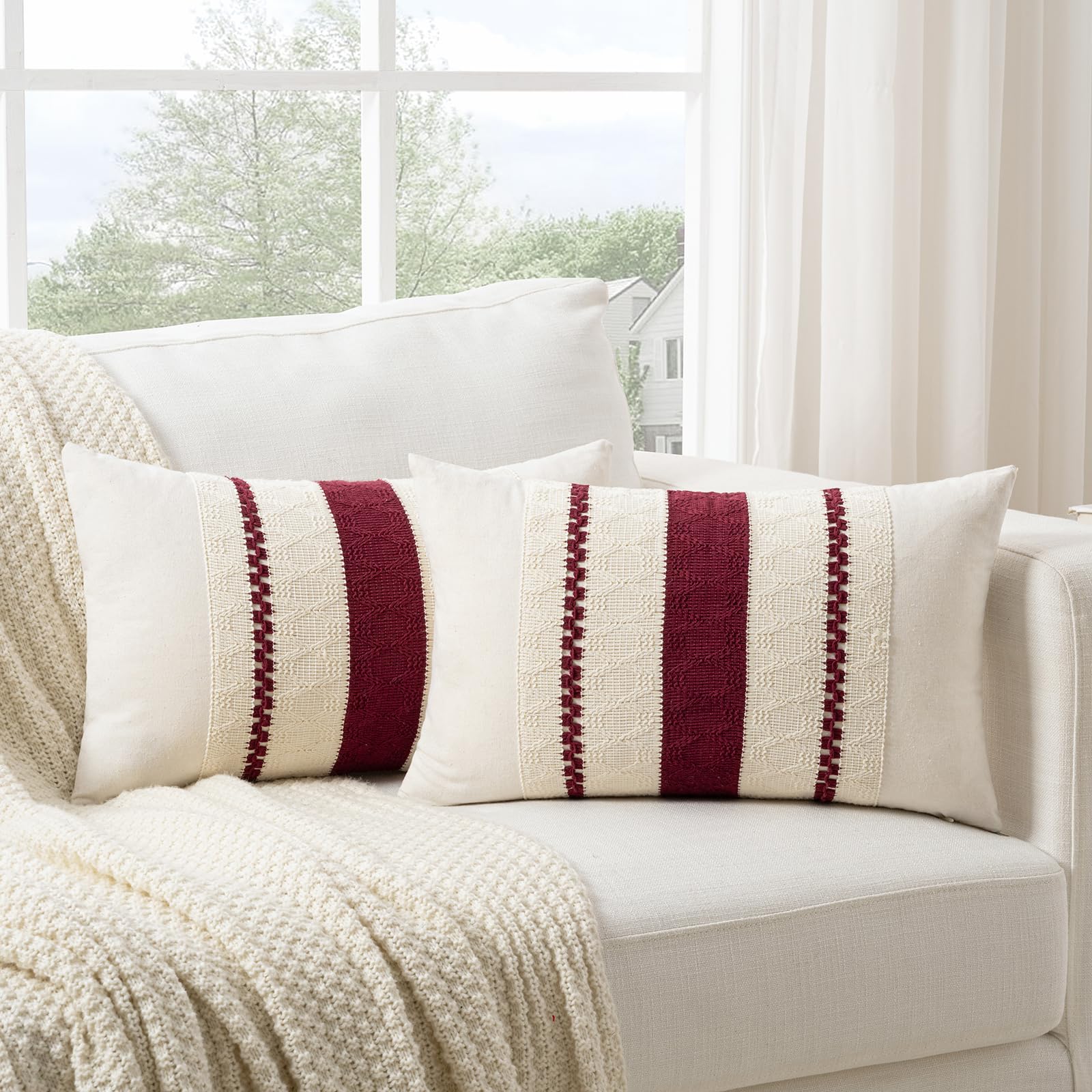 Amazon.com: Fancy Homi Set of 2 Burgundy Boho Long Lumbar Decorative ...