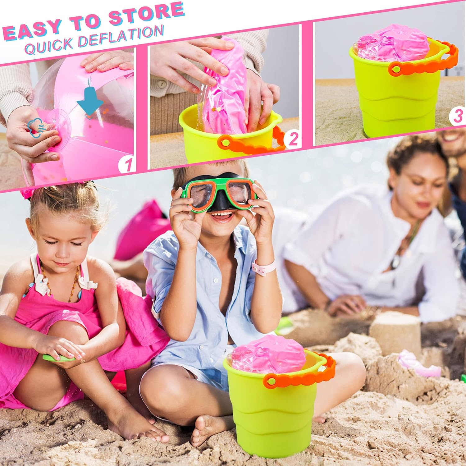 POPLAY Pelotas inflables de playa de 16 pulgadas, 3 bolas de playa con ...