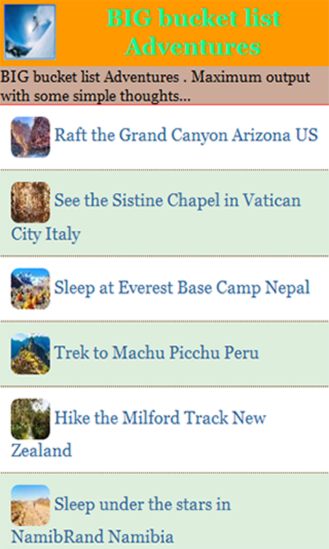 Aplicación BIG bucket list Adventures en Amazon Appstore