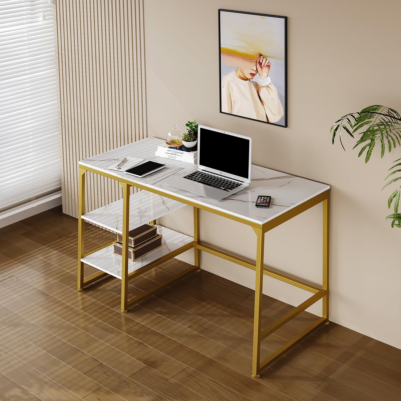 Amazon.com: CIVANA Metal Office Desk，43 Inch Small Study Desk,Gold ...