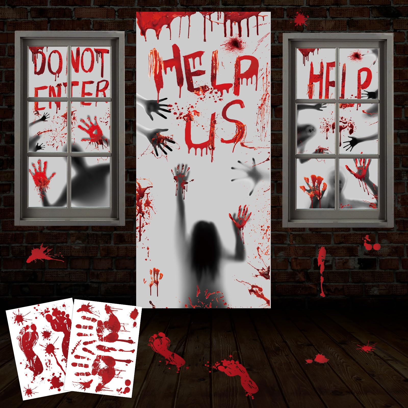 Amazon.com: Large Bloody Halloween Window Decorations Halloween Window ...