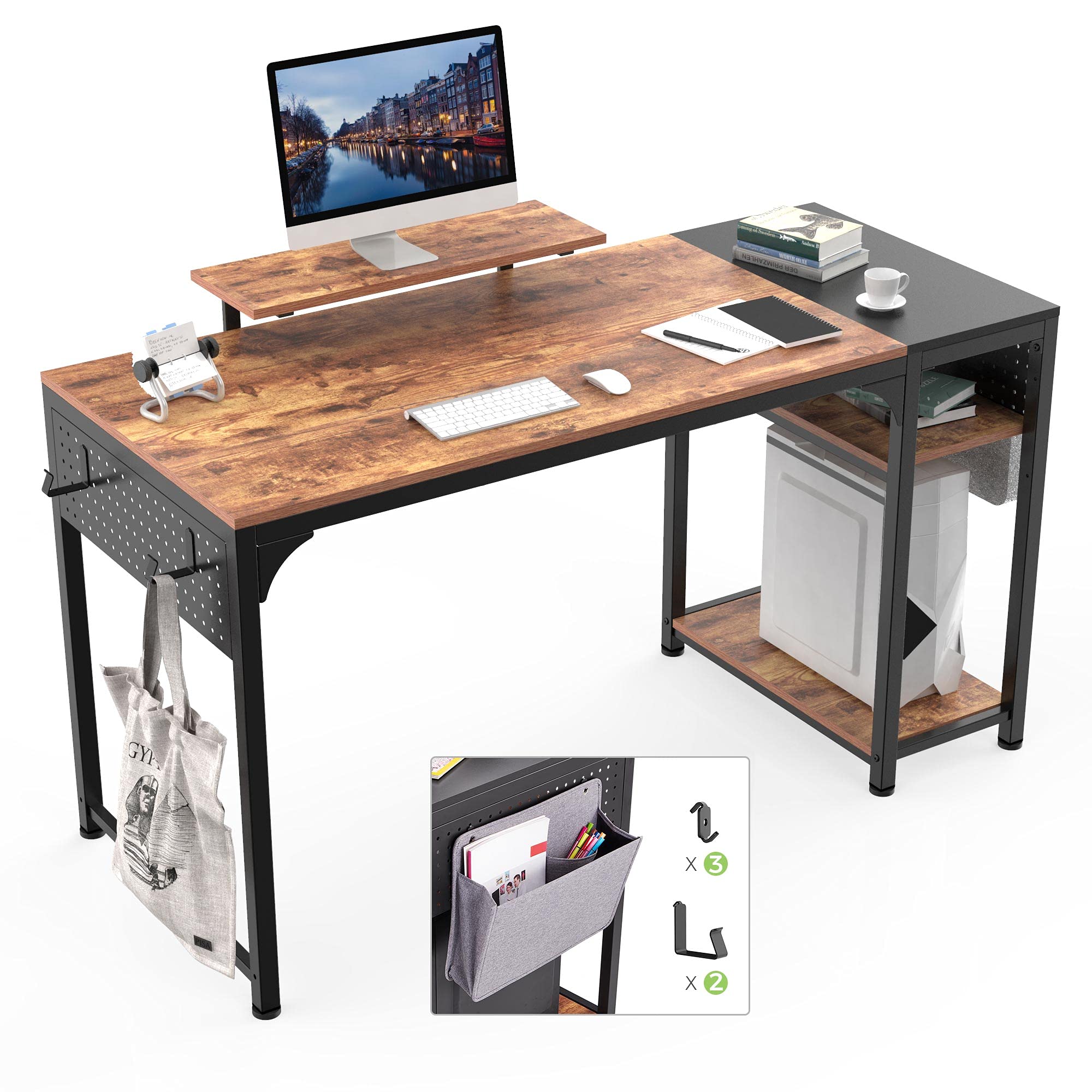 Buy Eureka Ergonomic Computer Desk with Shelves, 55 inches Wooden Study ...