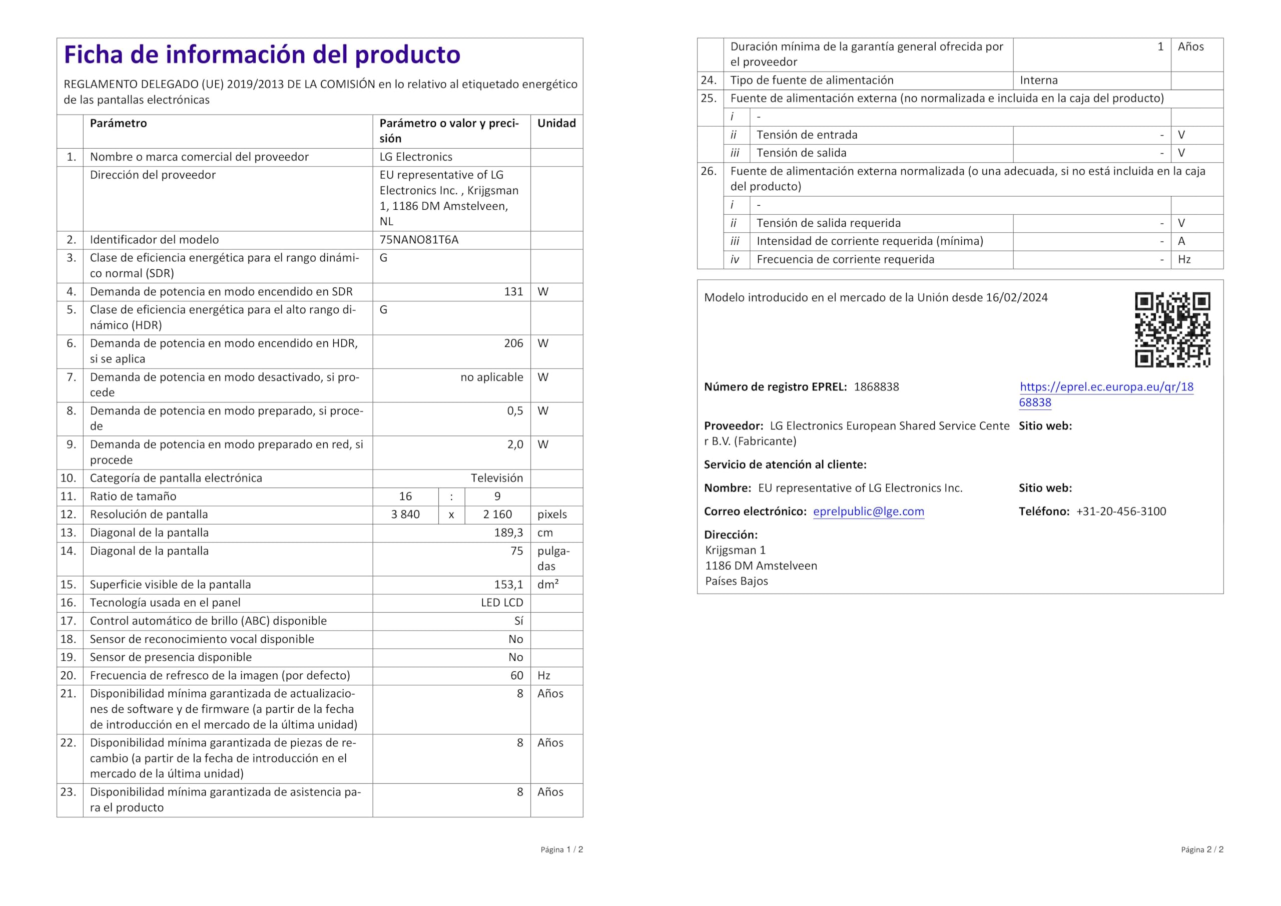LG 86UN640S Pantalla Plana para señalización Digital 2,18 m (86") LCD ...