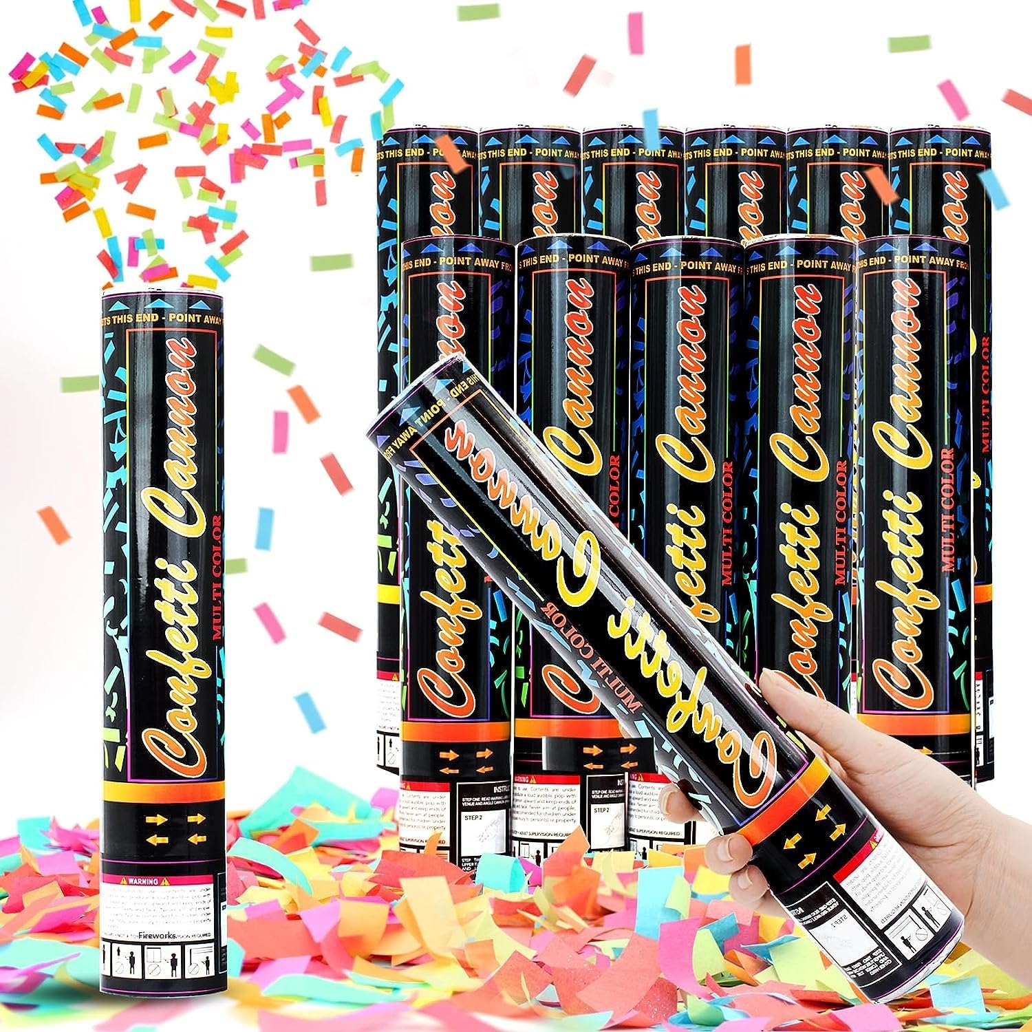Amazon.com: Confetti Cannons 12Pack Multicolor Party Popper Shooters 12 ...
