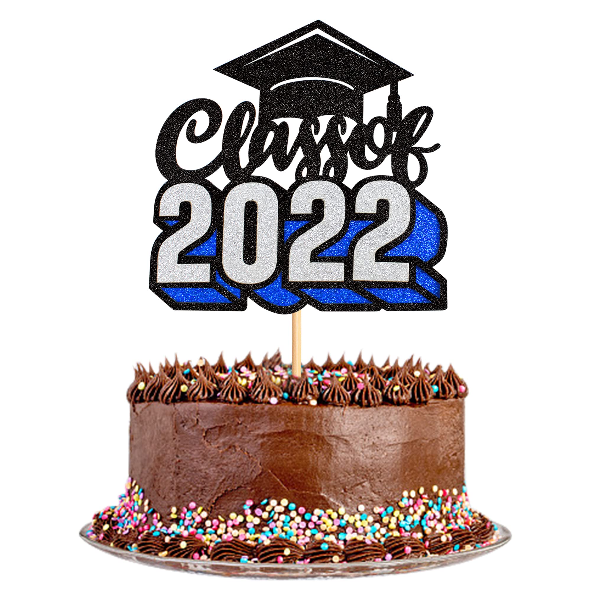 Buy Blumomon 1Pc Class of 2022 Cake Topper Silver Glitter Congrats Grad ...