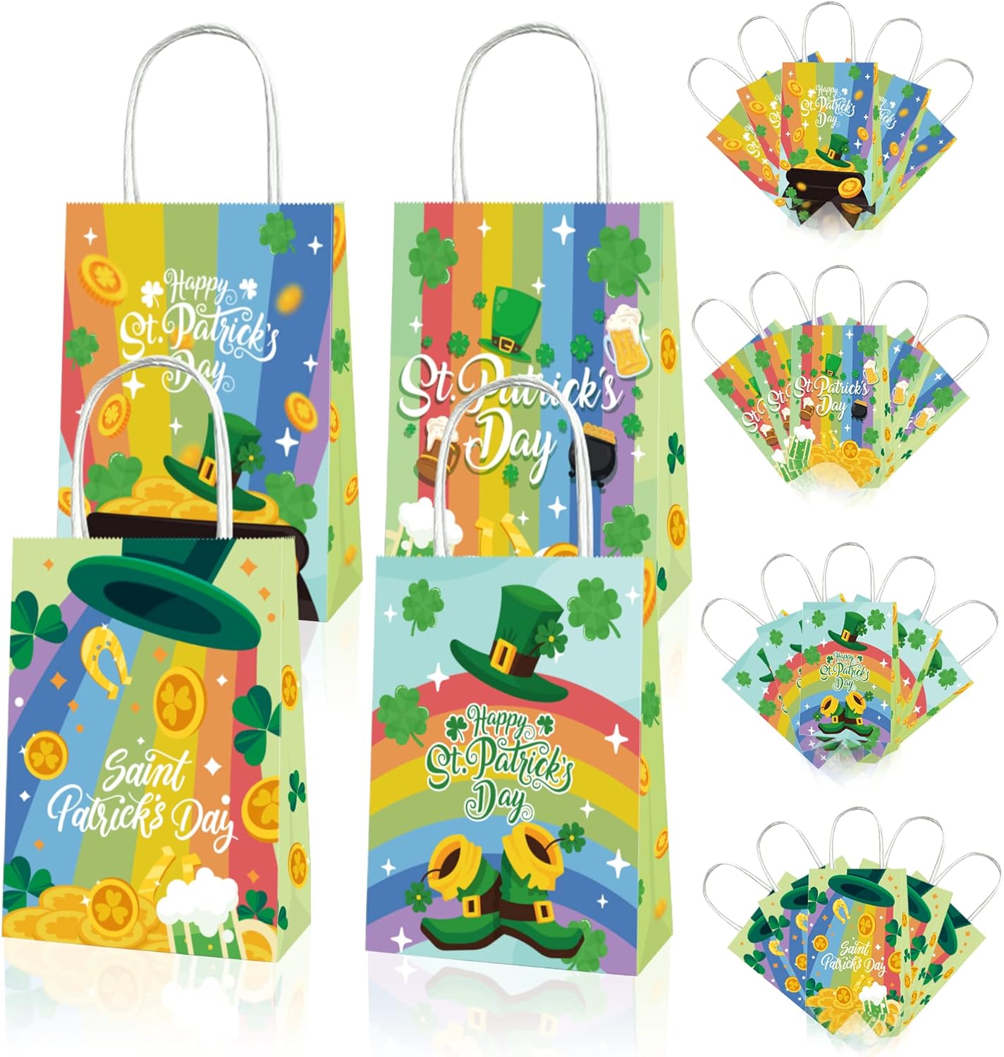 Amazon.com: St. Patrick's Day Paper Gift Bags,12 PCS 4 Designs Shamrock ...
