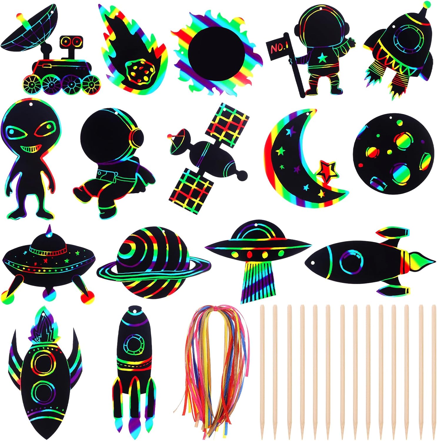 Amazon.com: 64 Set Space Theme Scratch Paper Rainbow Outer Space ...