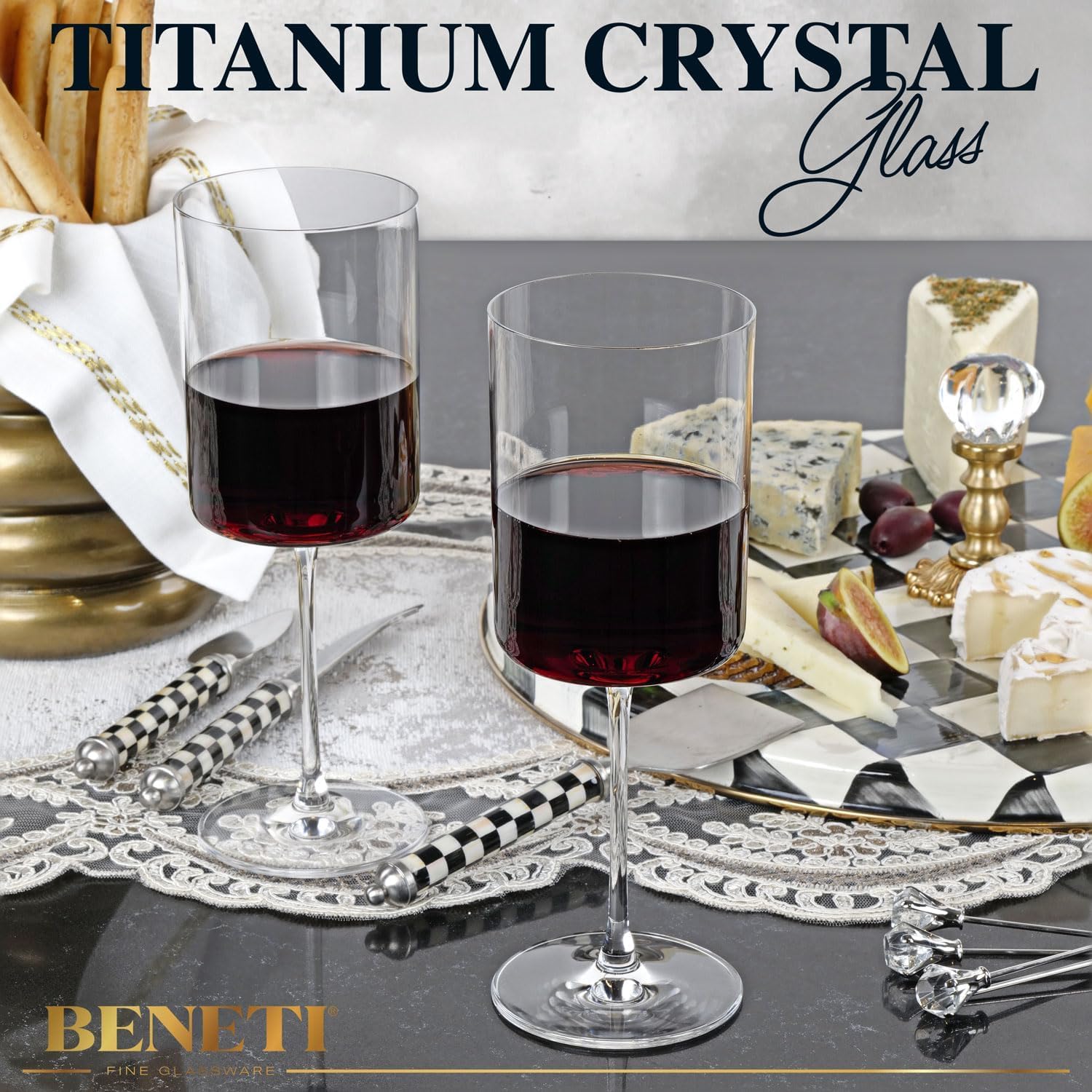 BENETI Square Wine Glasses Set of 4 | Handmade In Europe | 14oz Premium ...