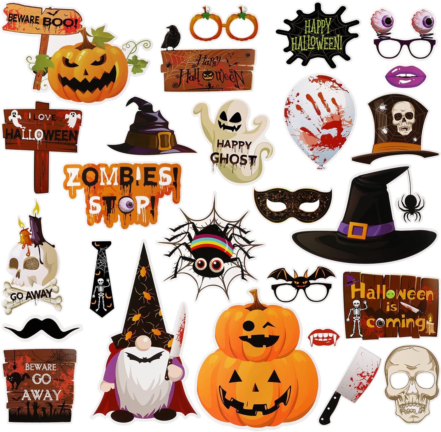 Amazon.com: 48 Pieces Halloween Photo Booth Props Kit Scary DIY ...
