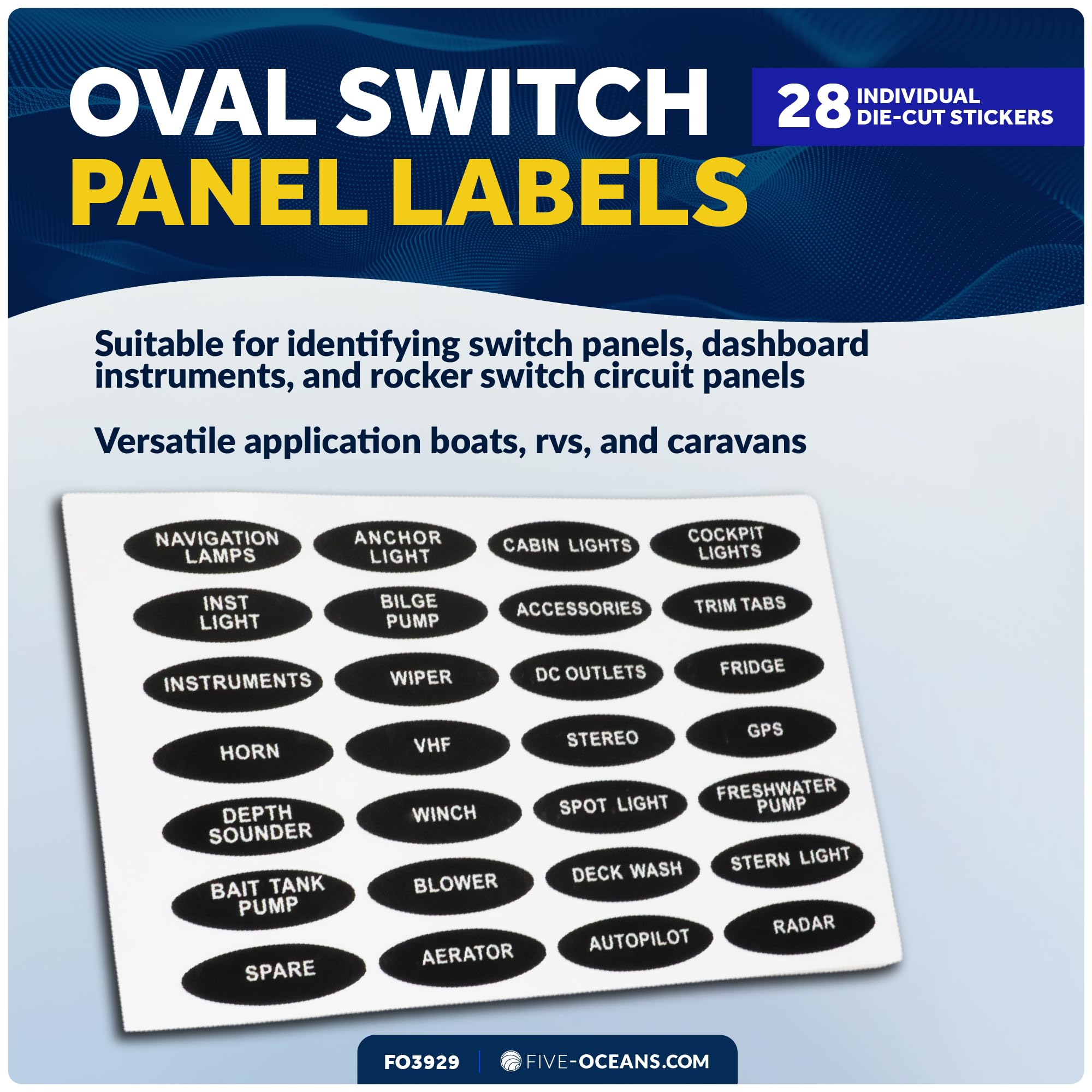 Snapklik.com : Five Oceans Boat Switch Panel Labels, 28 Pcs Per Sheet ...