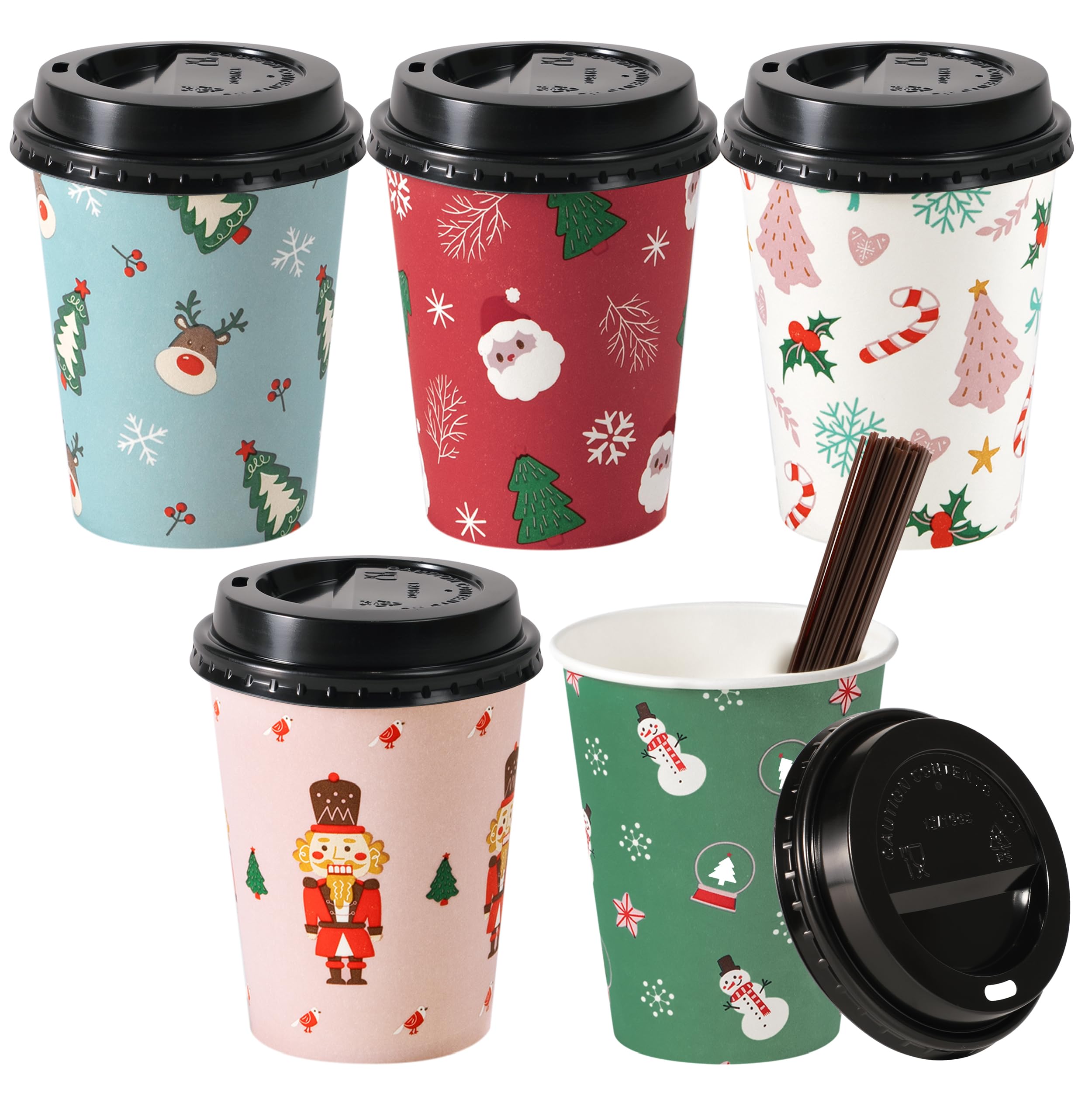 Amazon.com: Fit Meal Prep 100 Pack 12 oz Christmas Disposable Coffee ...