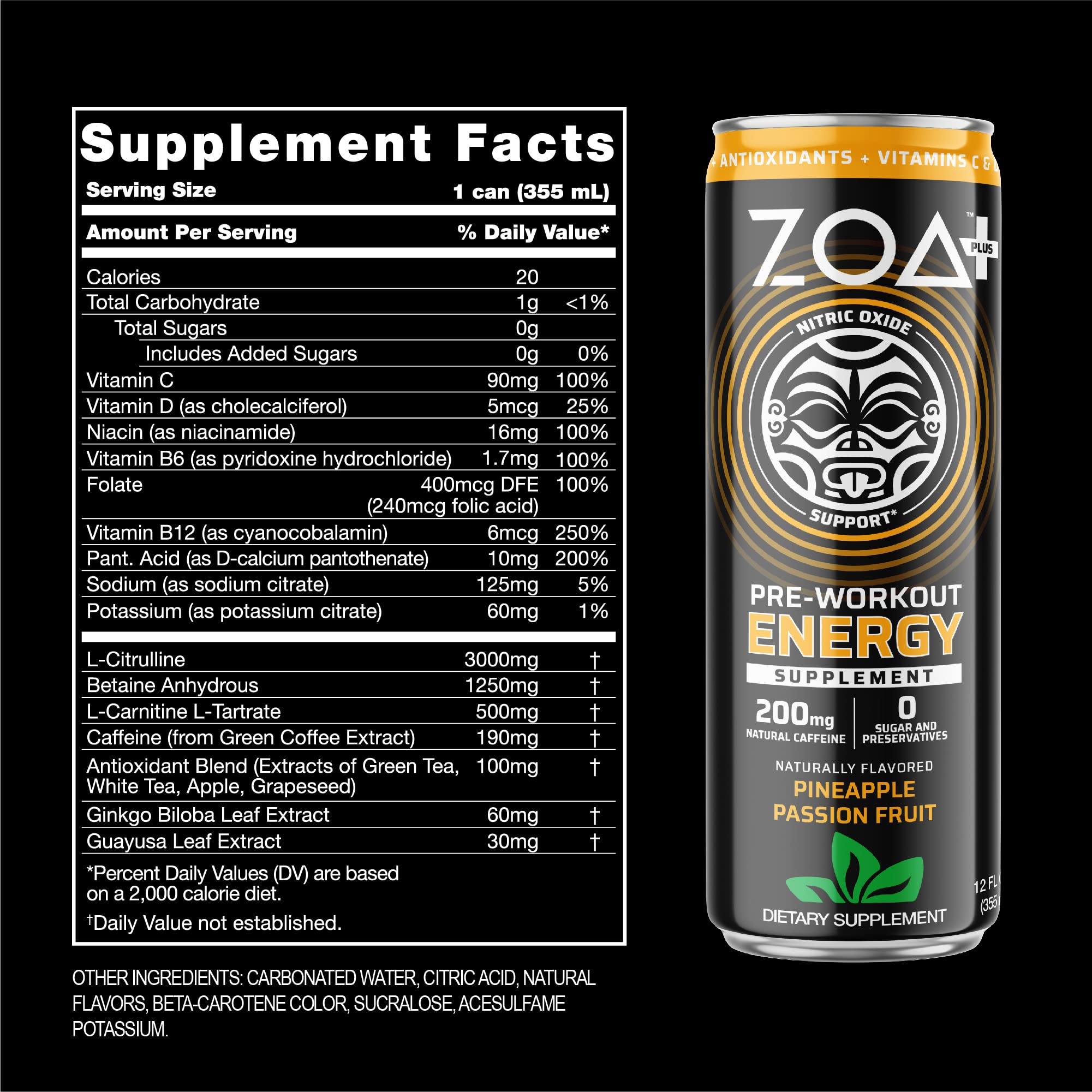 Snapklik.com : ZOA+ Pre-Workout Sugar-Free Energy Drink, Pineapple ...