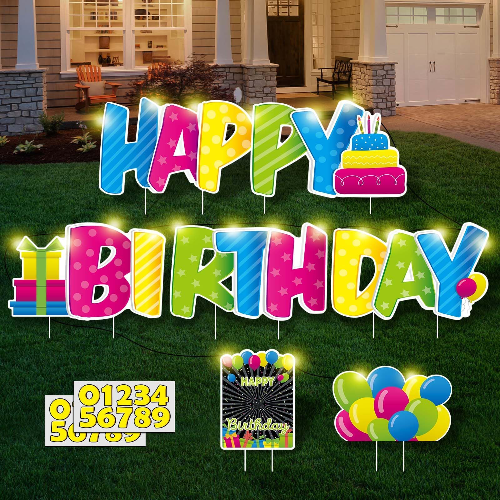 Amazon.com : Happy Birthday Yard Signs with Stakes - 2 x LED Lights and ...