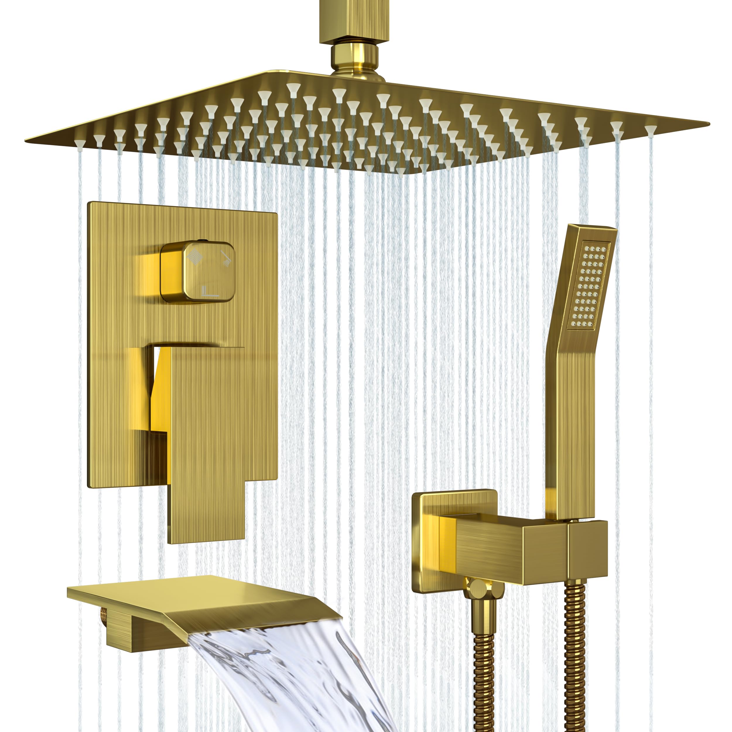 Snapklik.com : Ceiling Shower Faucet Set Brushed Gold Shower System For Bathroom,12 Inch ...