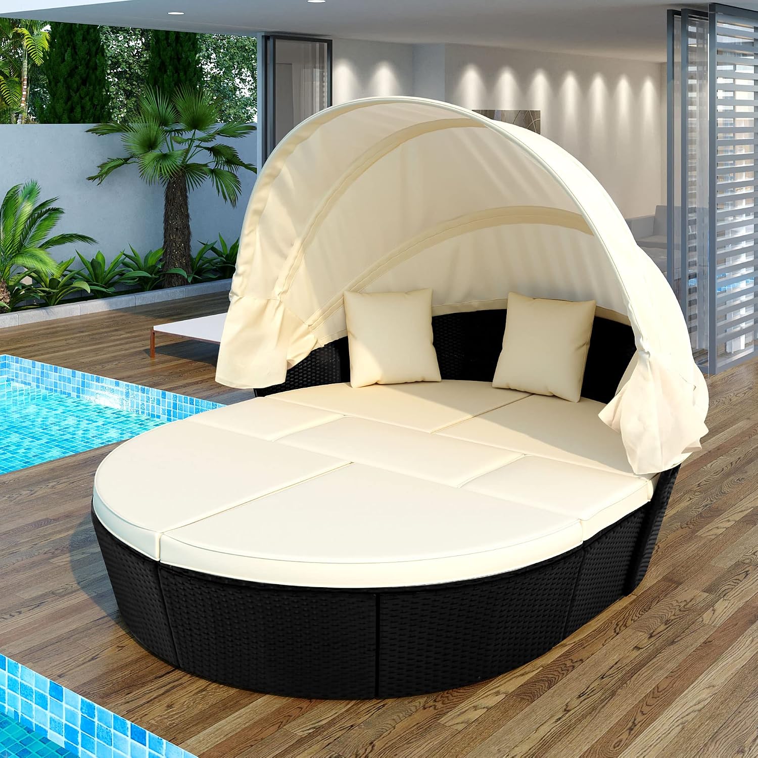 Amazon.com: Brabrety Outdoor Round Sectional Furniture Sofa Set,Rattan ...