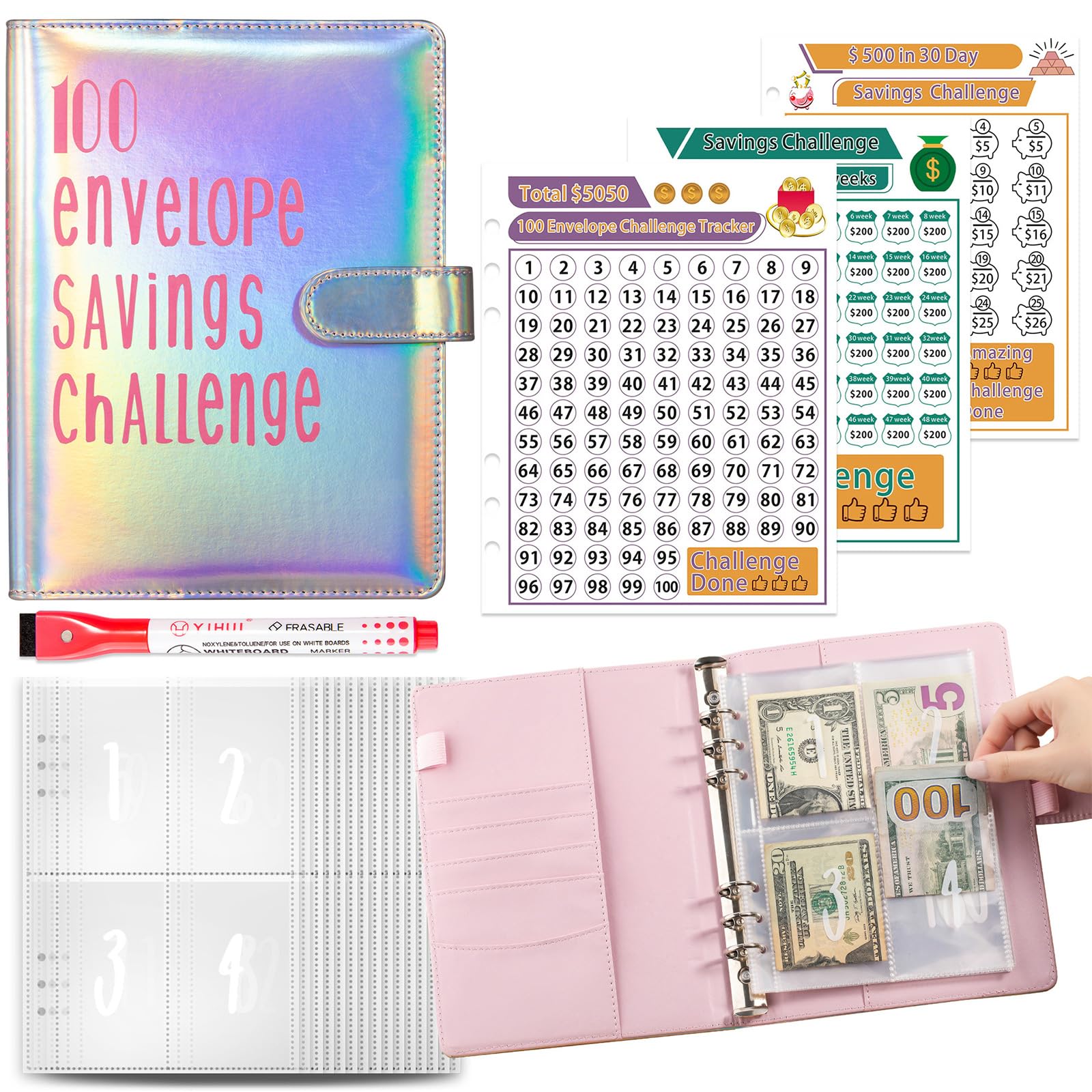 Money Saving Wallet for 100 Envelopes Saving Challenge UKSavings Binder ...