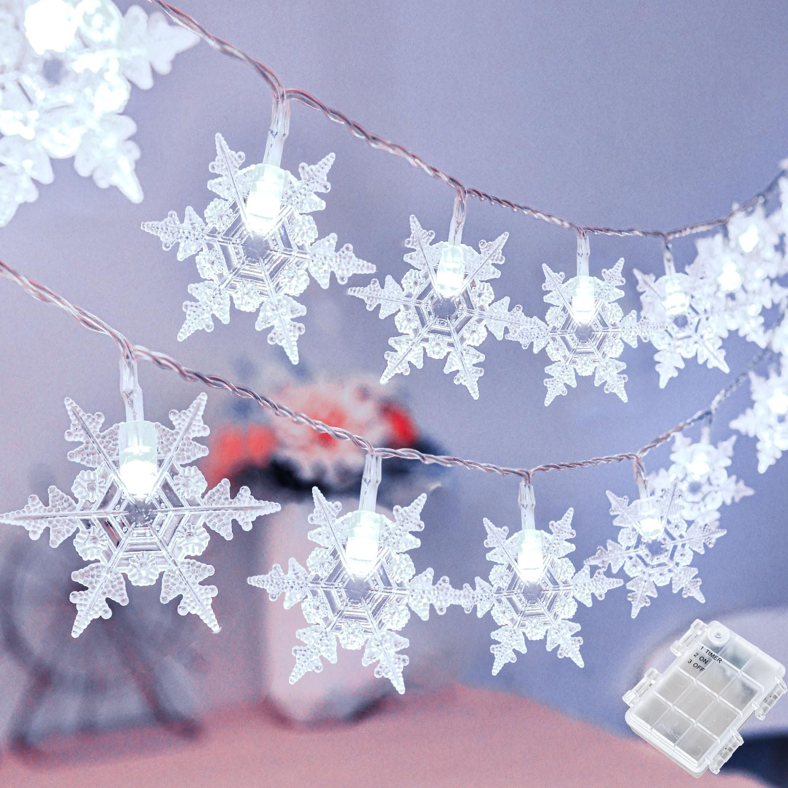 Etopgo Snowflake Fairy Lights,6M 40LEDS Battery Operated String Lights ...