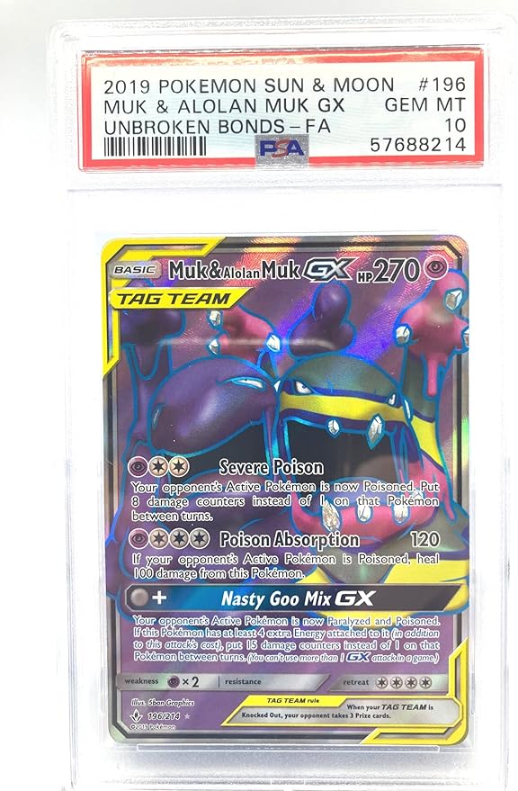 Titan Cards Muk & Alolan Muk GX 196/214 PSA 10 Gem Mint Graded Pokemon ...