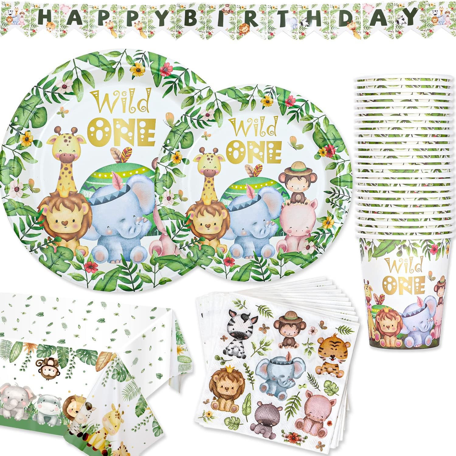 Wild One Birthday Party Supplies Decoration Tableware for 24 Guests ...