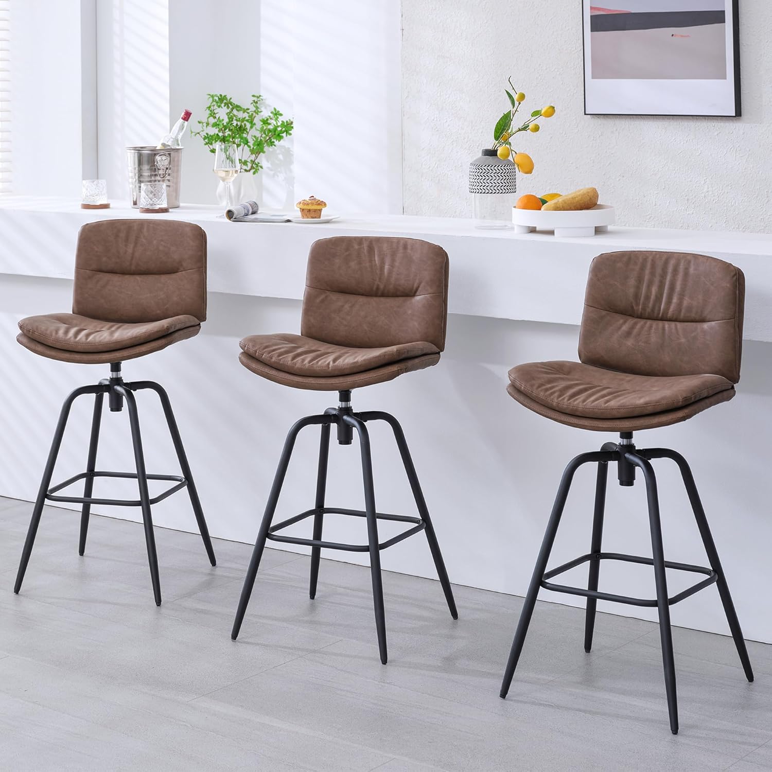 Amazon.com: FIRAVOE Swivel Bar Stools Set of 3, 28" Double-Layer ...
