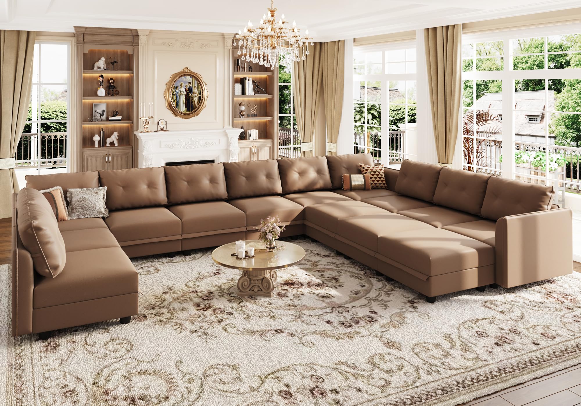 Oversized Leather Sectional Sofa Dolomite White 2PWR Oversized Leather