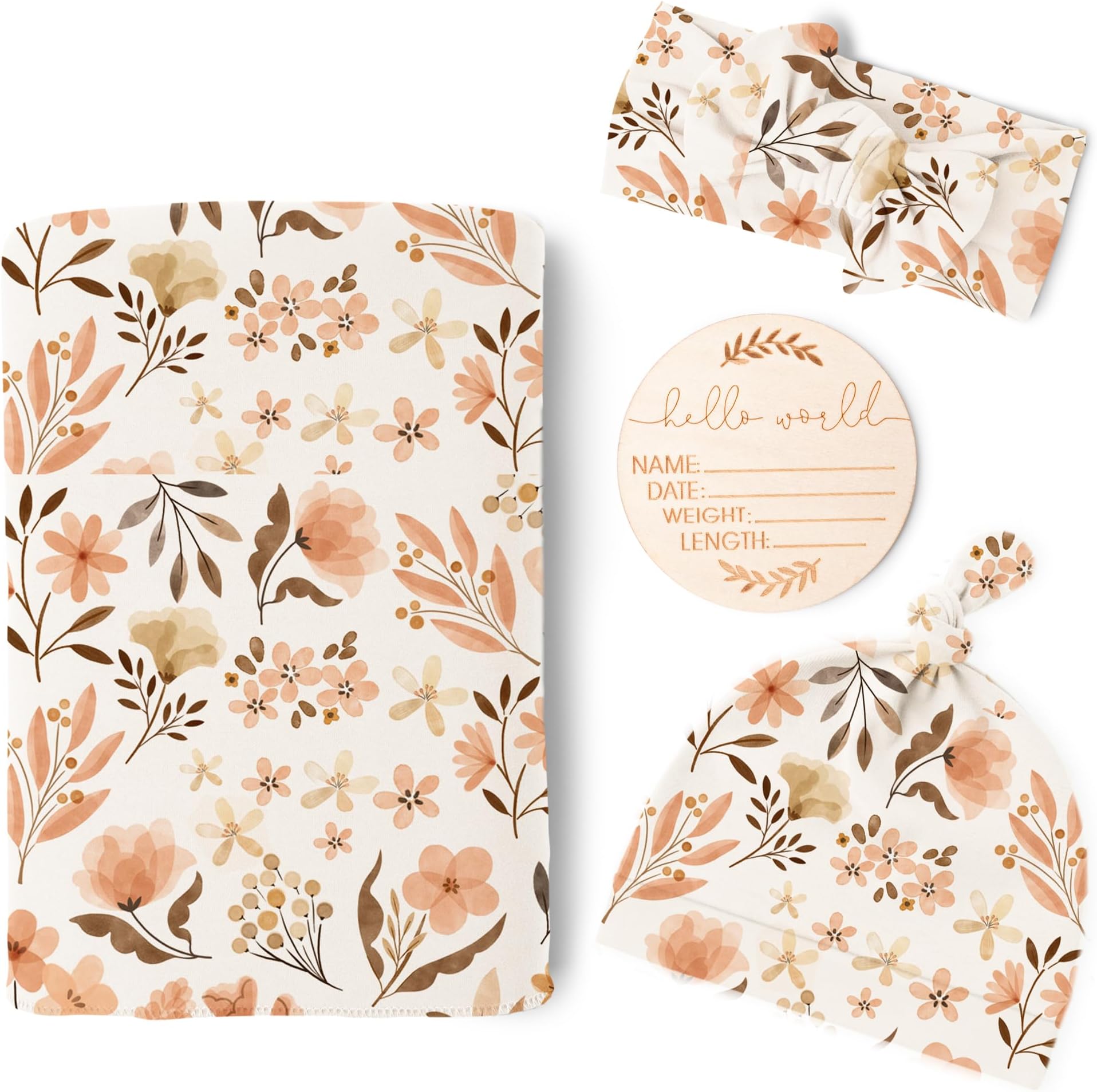 Amazon.com: Baby Swaddle Receiving Blankets with Matching Beanie Set ...