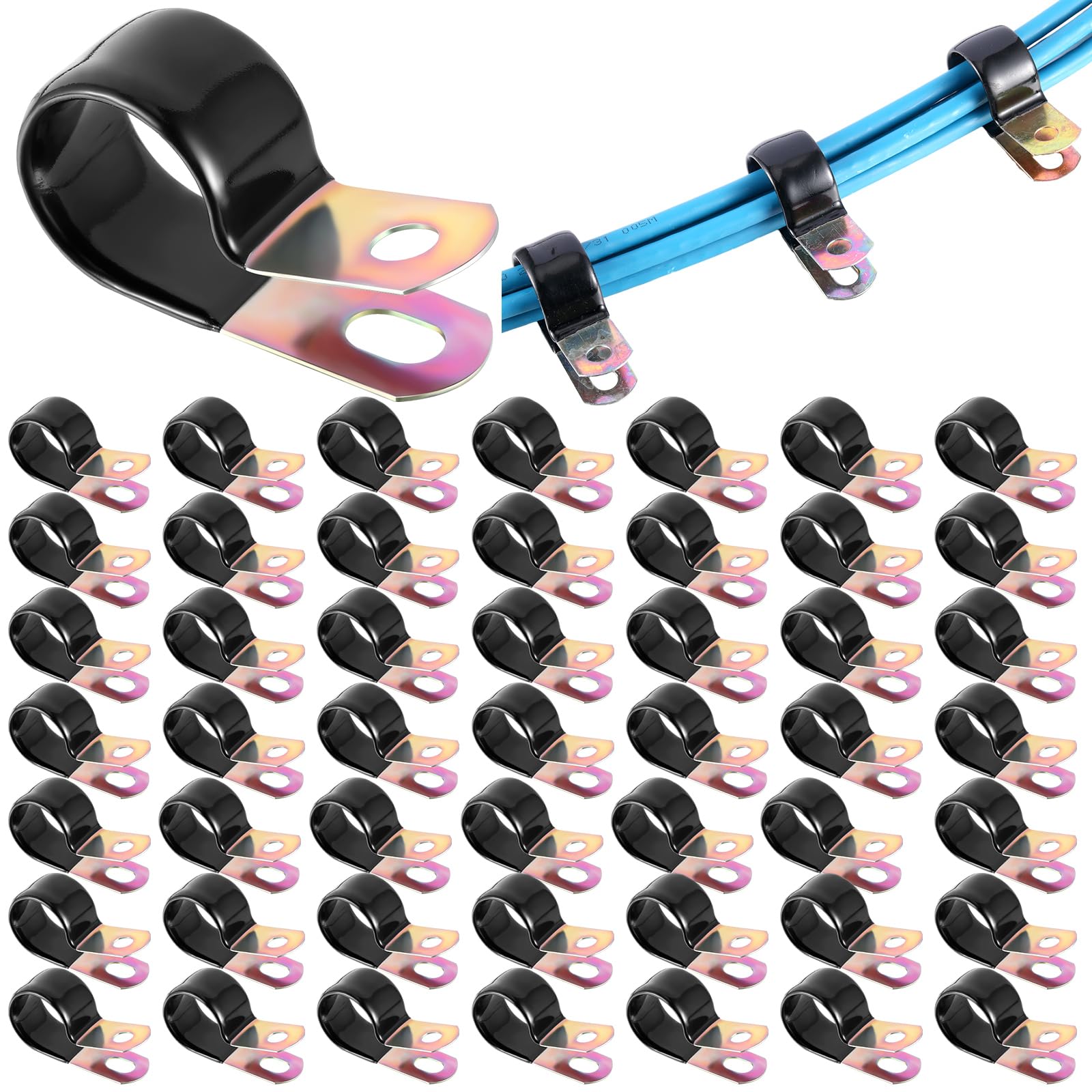 Amazon.com: Tandefio 50 Pack Vinyl Coated Cable Clamps Galvanized Steel ...