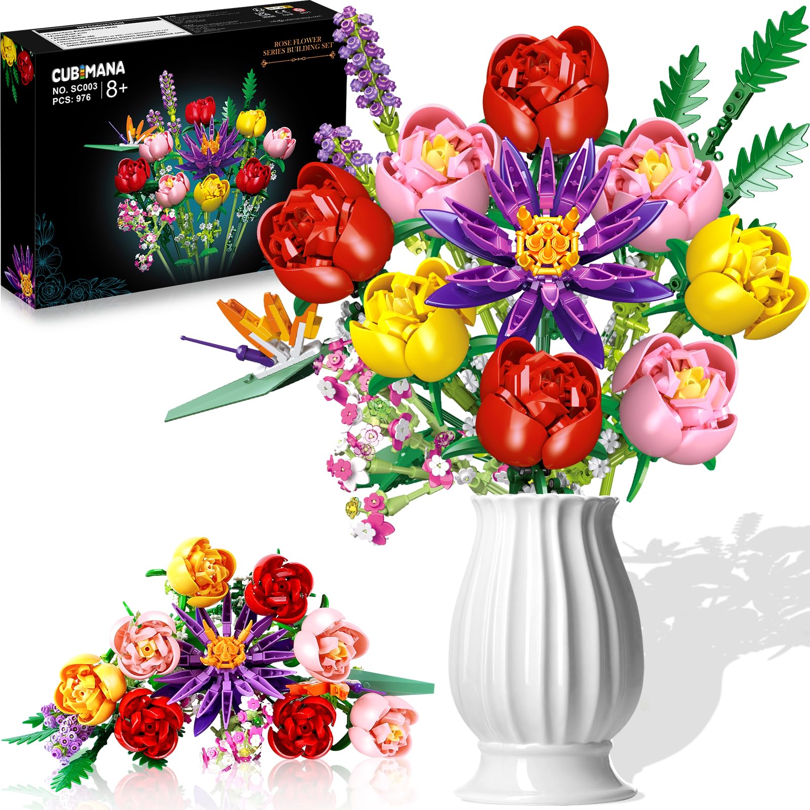 Amazon.com: CUBIMANA Flowers Bouquet Building Set - Rose Flower ...