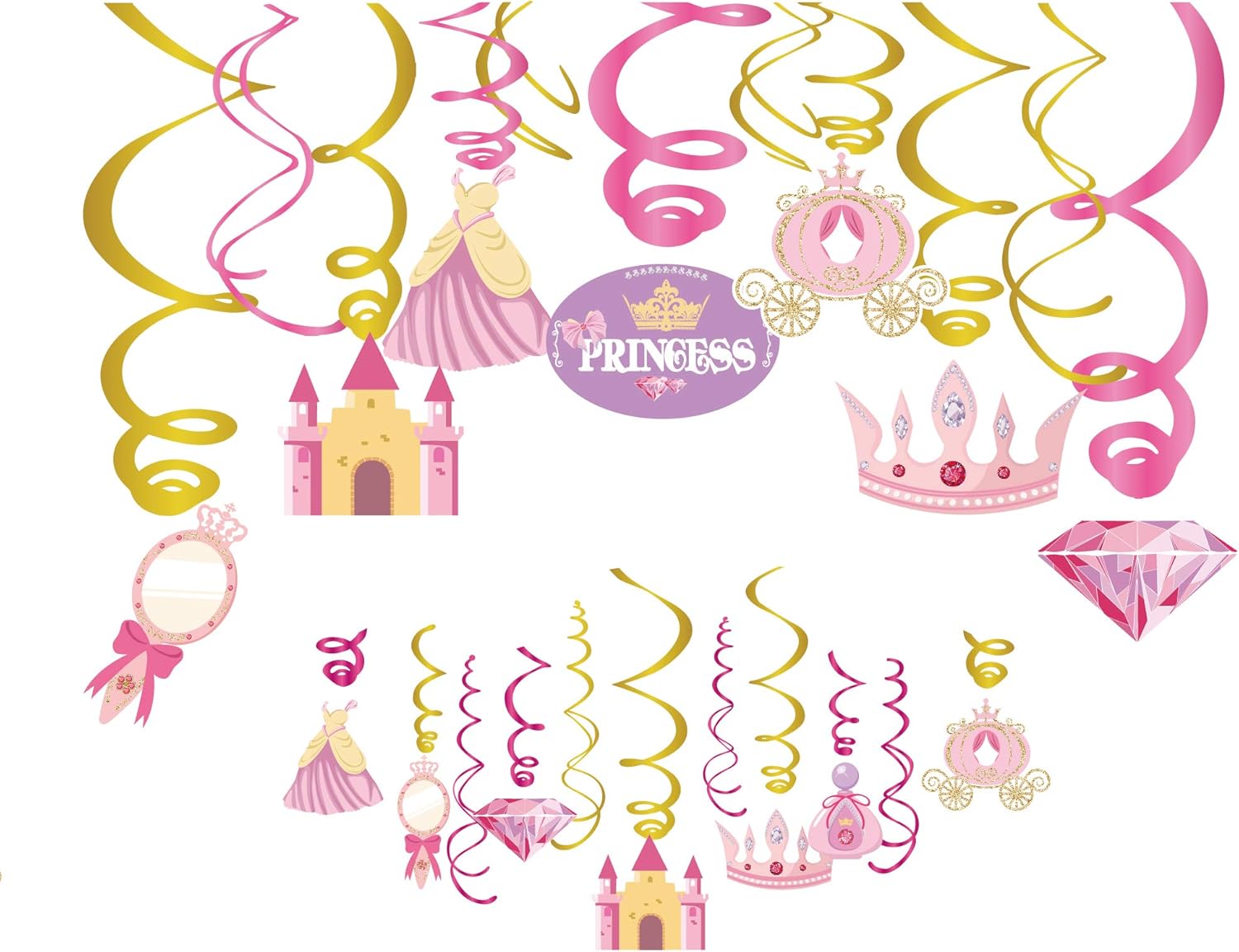 Amazon.com: CC HOME 30Pack Princess Castle Hanging Swirls Girls Crown ...