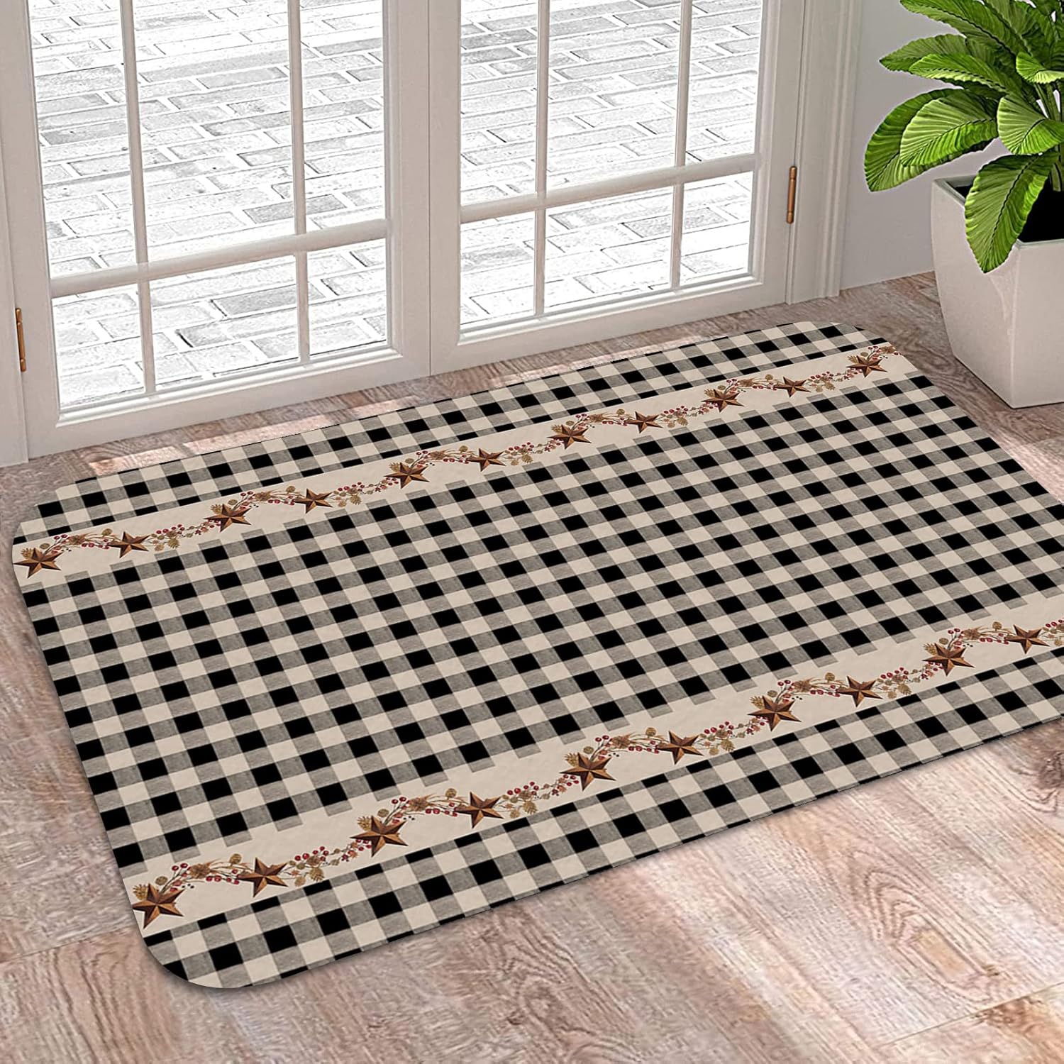 Amazon.com: Welcome Doormat Country Star Berry Vines Black Checker ...
