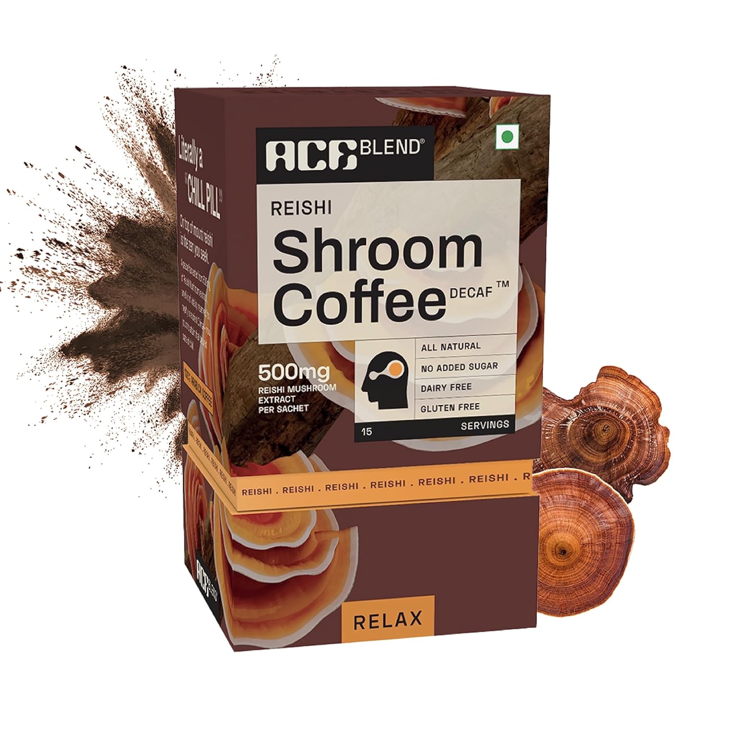 Ace Blend Reishi SHROOM COFFEE™ | 15 serves | Decaf Mushroom Coffee | KSM 66 Ashwagandha | L ...
