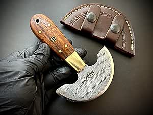 Amazon.com: Jayger Handmade Damascus Steel Round Head Leather Cutter with Wood Handle - Premium ...