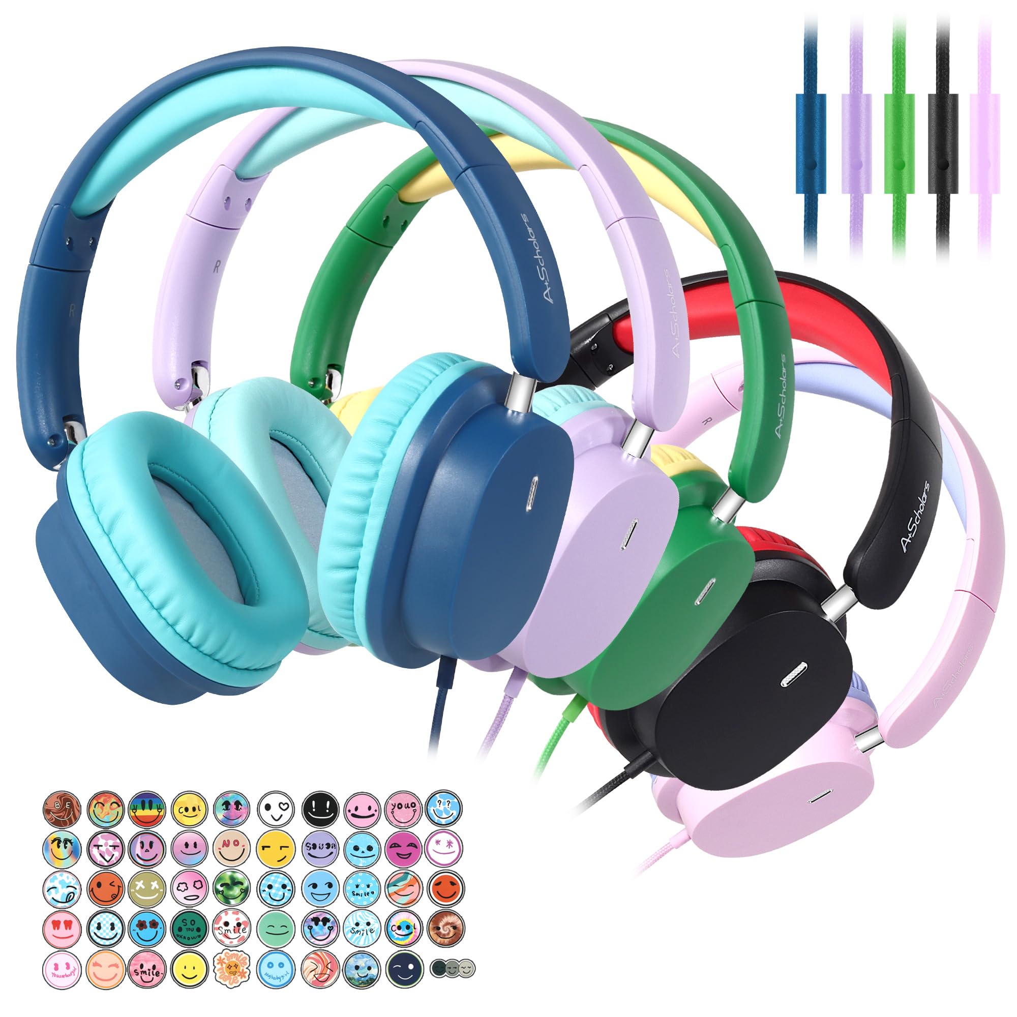 Amazon.com: A+ Scholars Kids Headphones for School Bulk Set 5-Pack Over ...