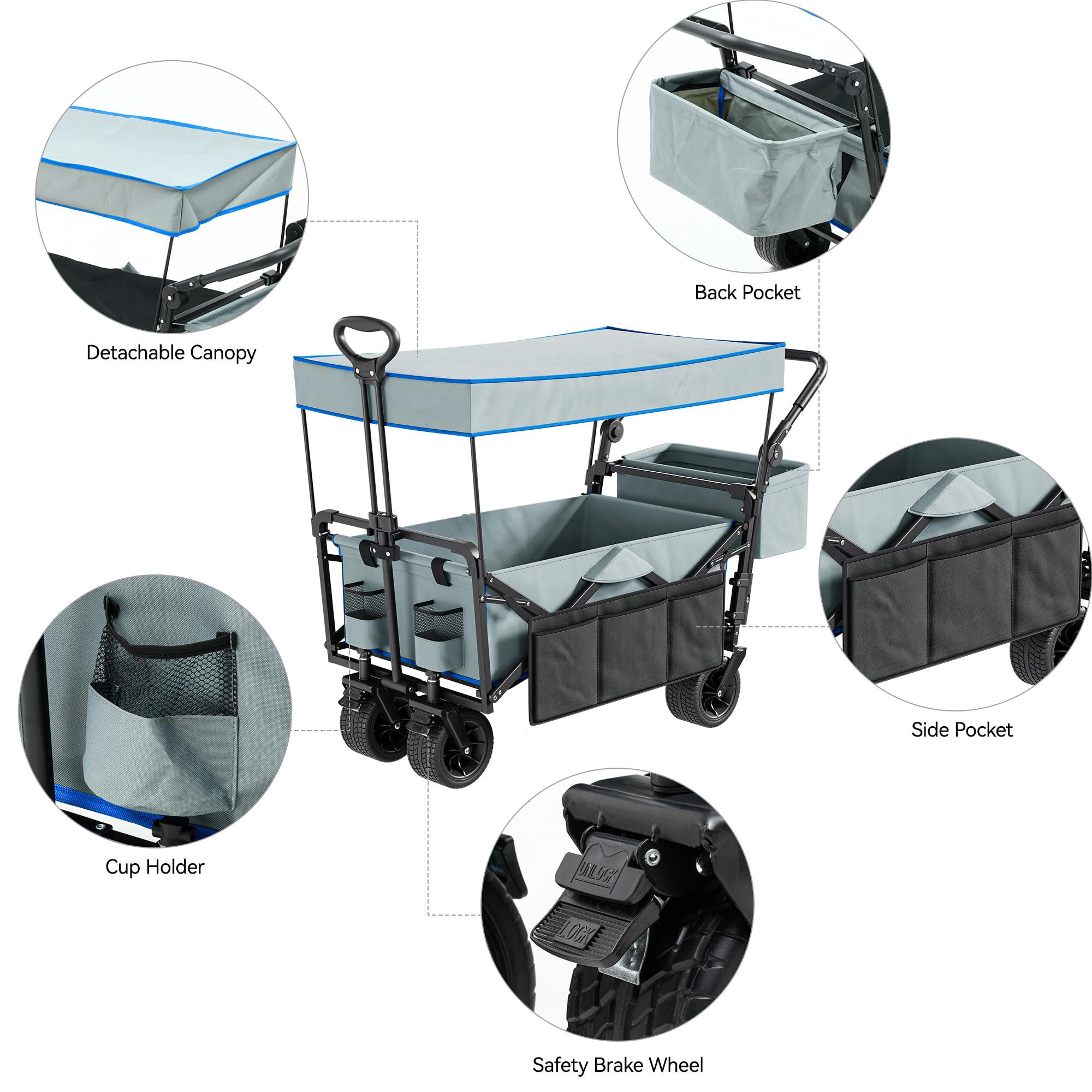 Snapklik.com : YITAHOME Large Collapsible Wagon w/Removable Canopy ...
