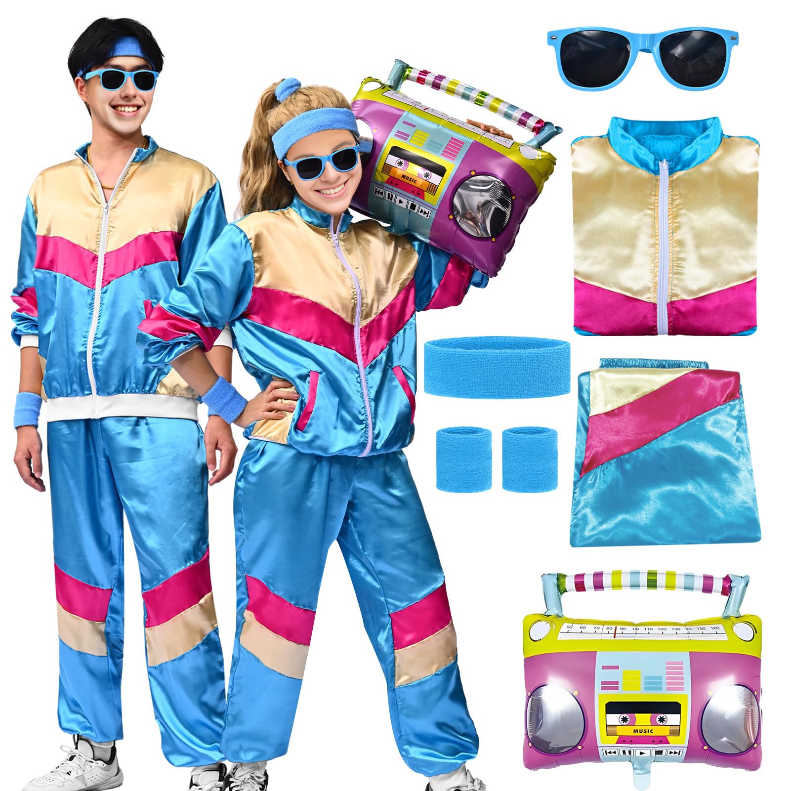 Amycute 80s Shell Suit for Men Women Retro 80s Tracksuit, 1980s Disco ...