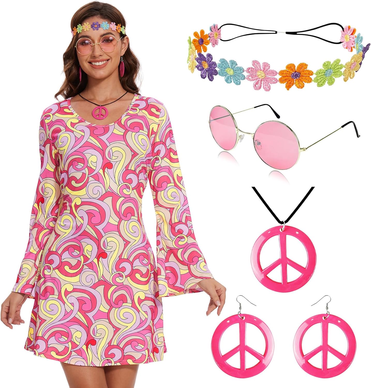 Amazon.com: HyperFun 60s 70s Outfit for Women Disco Dress Hippie ...