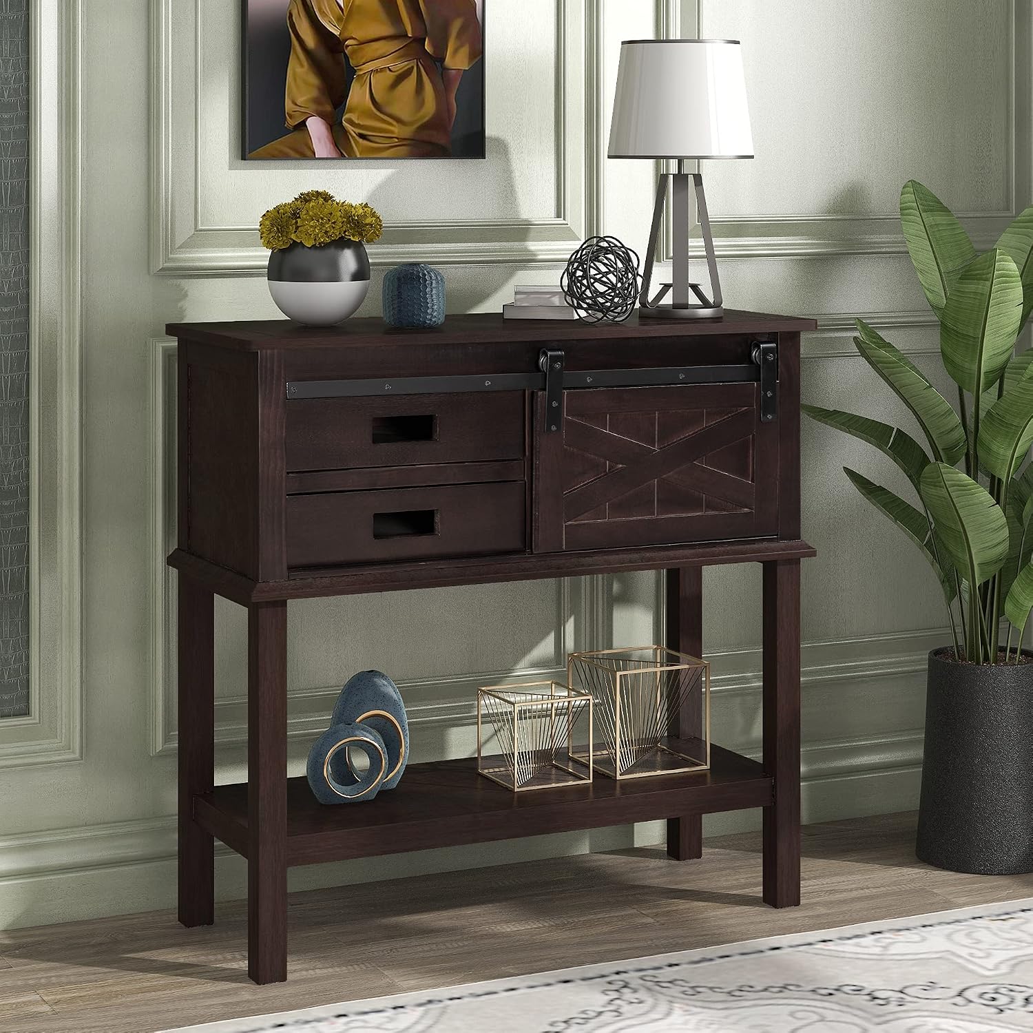 LUMISOL Espresso Wood Console Table with Sliding Nepal | Ubuy