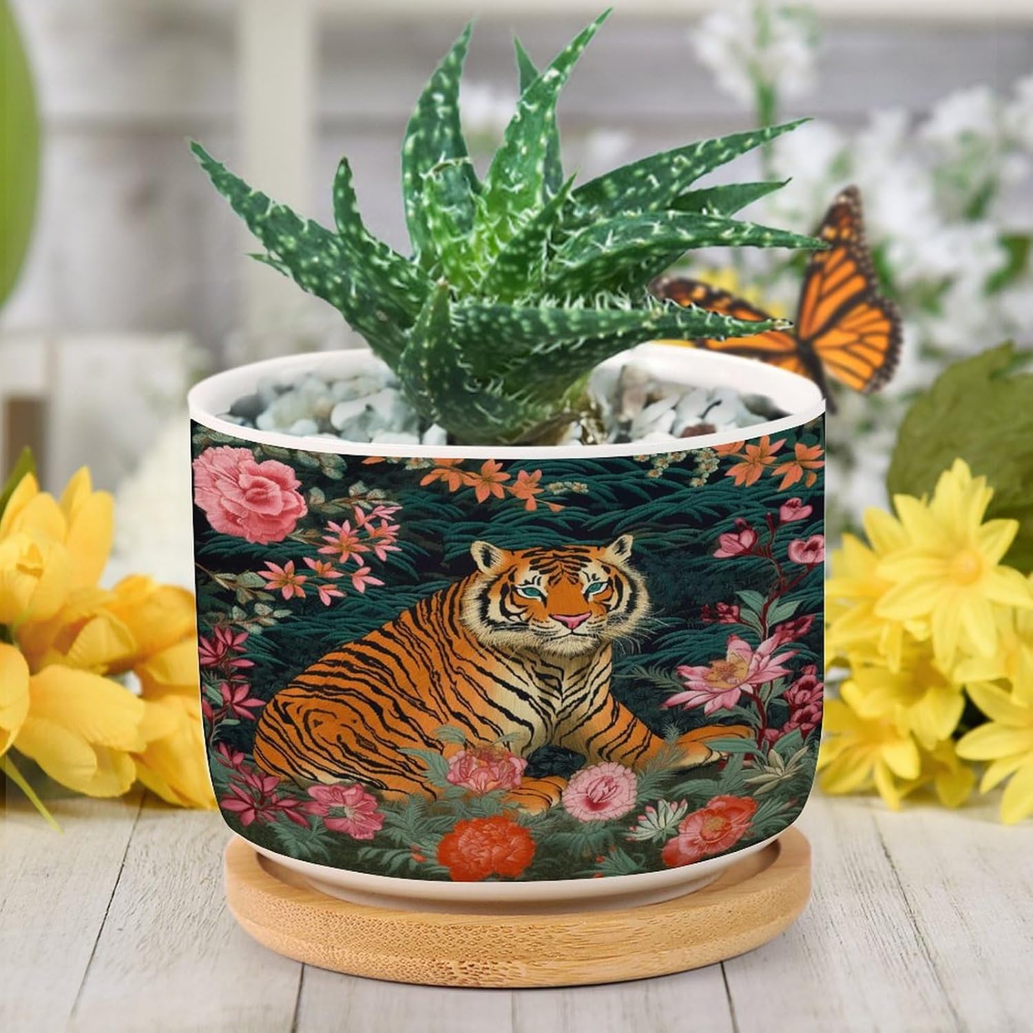 Amazon.com: BRUYU5SE Chinoiserie Tiger Planters Ceramic Green and ...