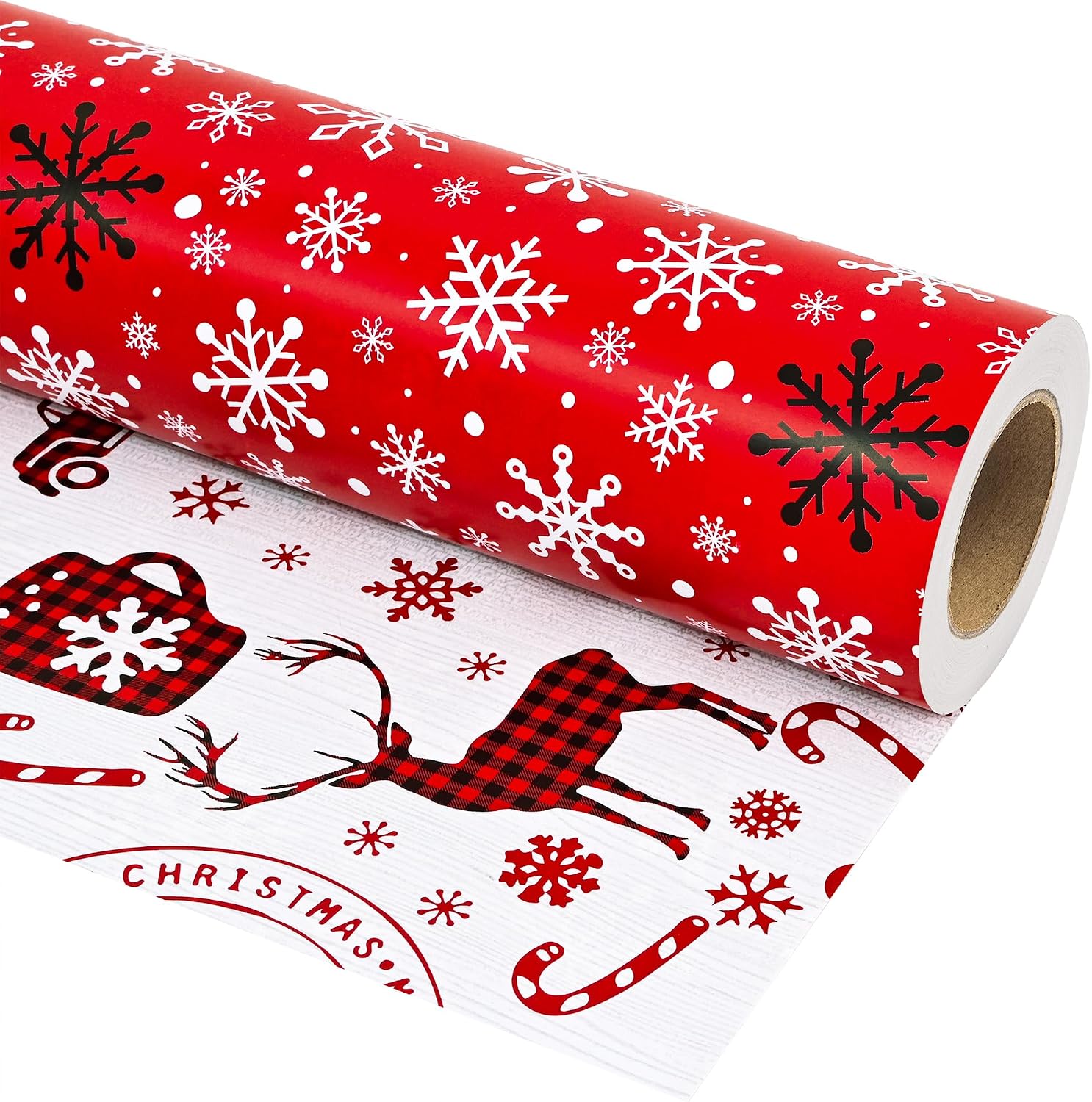 Amazon.com: Dlyrroba Reversible Vintage Christmas Wrapping Paper Roll ...