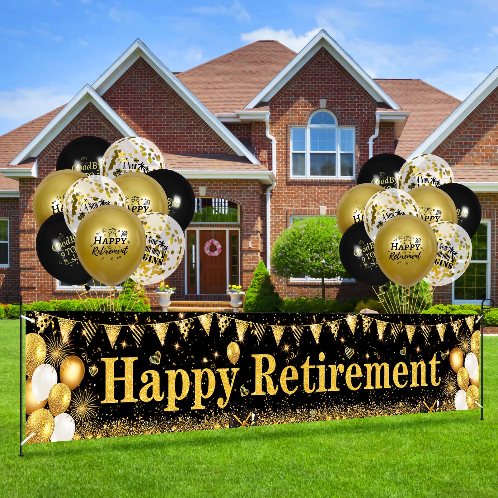 Retirement Banner Printable Black Gold Banner Happy Retirement
