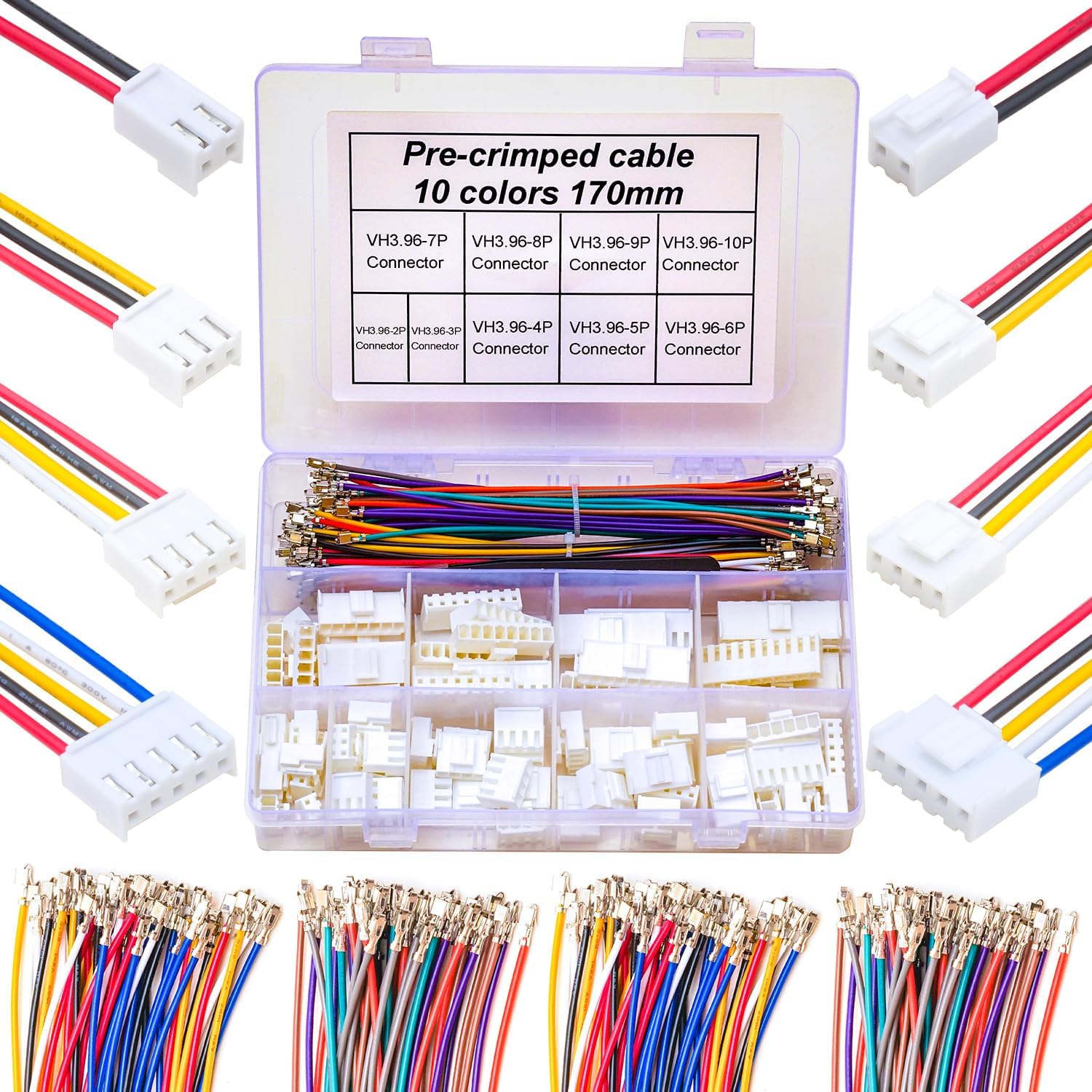 Kidisoii VH 3,96 mm Jst-Steckverbinder-Kit mit 20 AWG Premium vorgecrimpten Kabeln, 2/3/4/5/6/7 ...