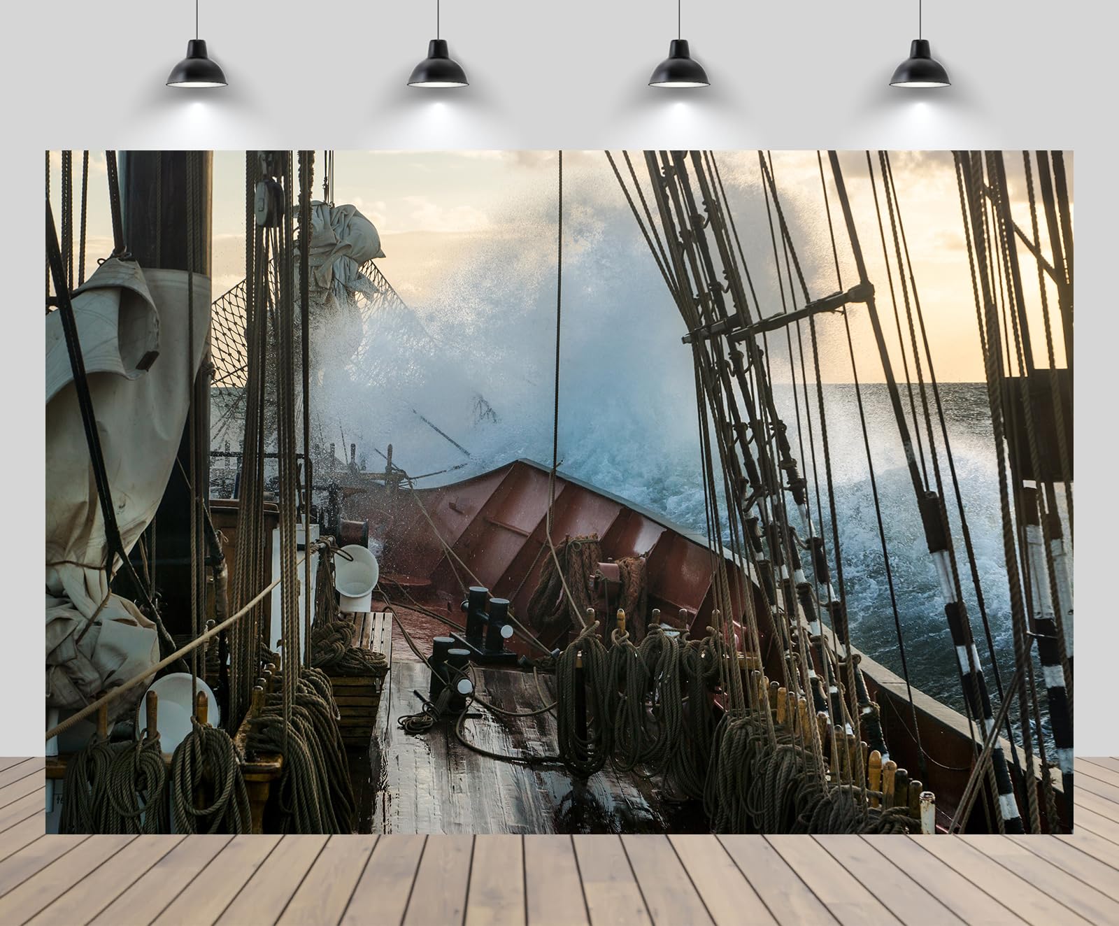 Amazon.com : CHNYWORK 7ftx5ft Pirate Ship Deck Backdrop Huge Sea Waves ...