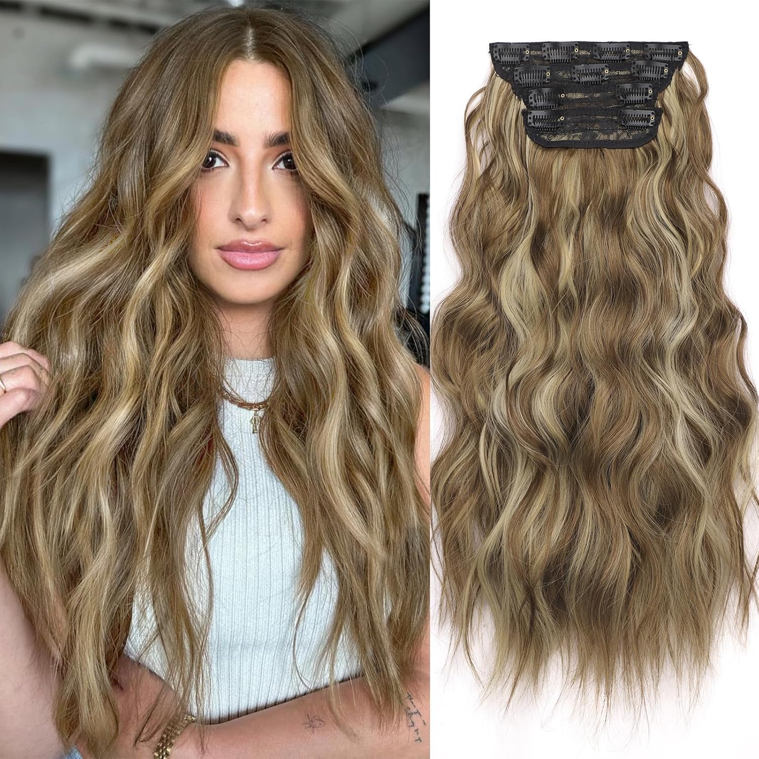 Amazon.com : KooKaStyle Hair Extensions Brown mix Blonde Clip in ...