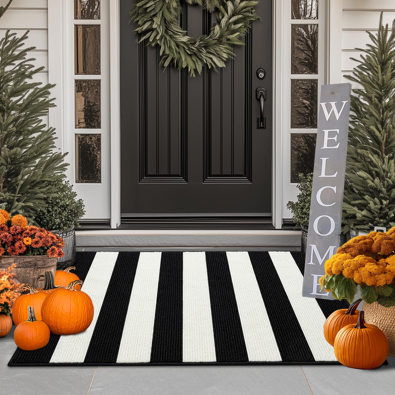 Amazon.com : FONEYI Black and White Striped Rug, 20"x32" Front Door Mat ...
