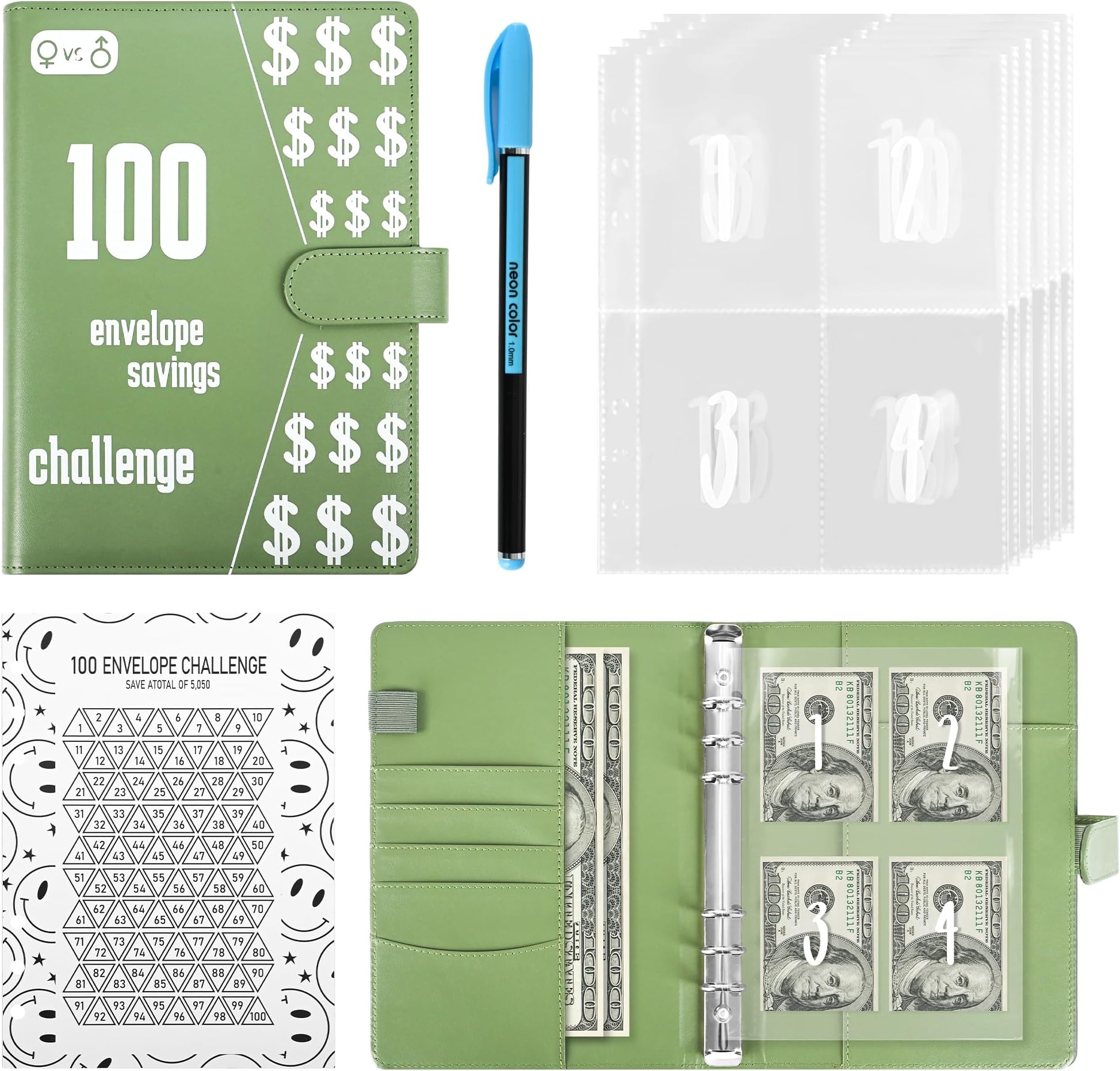 Amazon.com : 100 Envelopes Challenge Binder, A5 Money Saving Budget ...