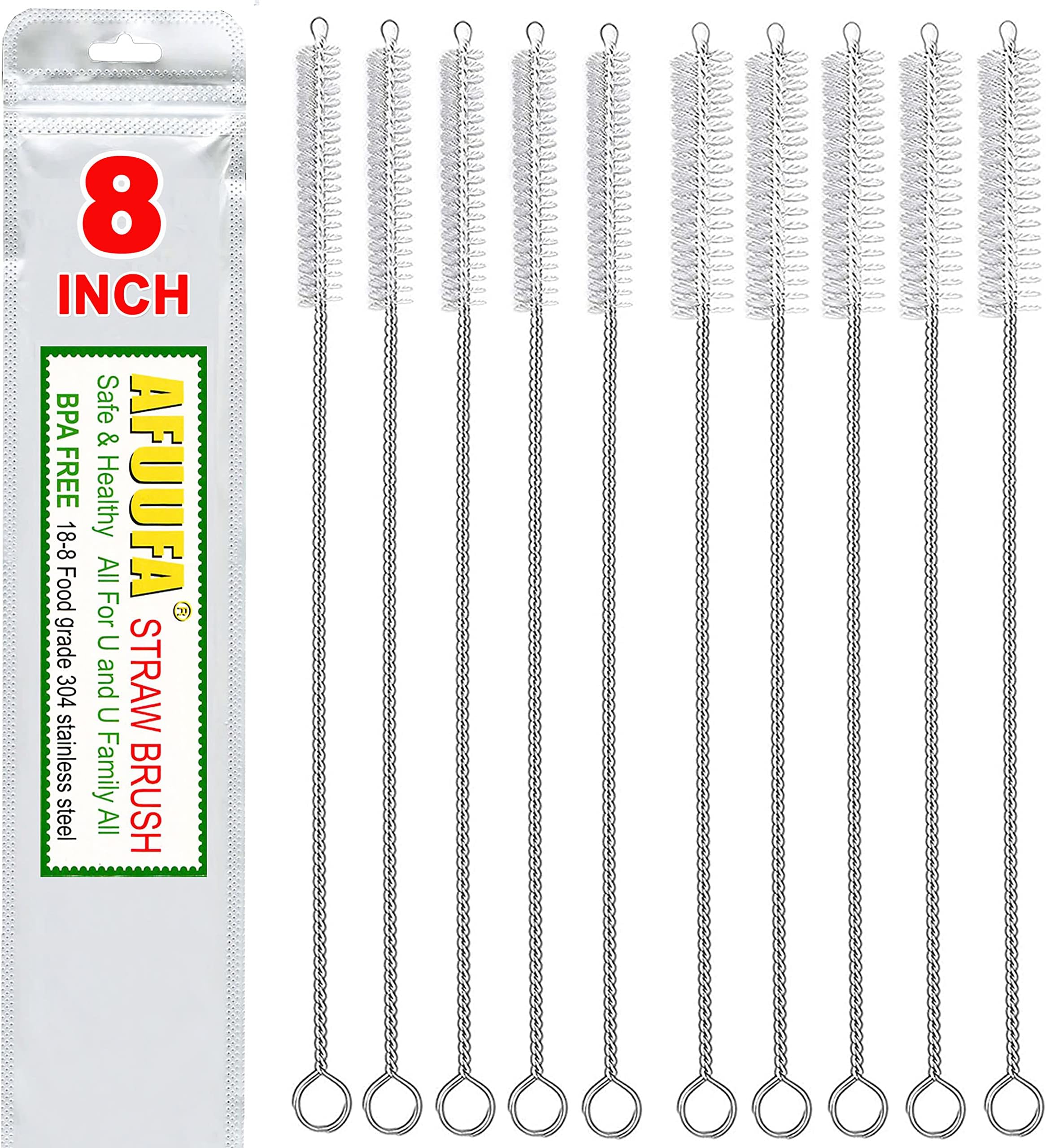 Amazon.com: AFUUFA Straw Cleaner Brush Set 10 Pack, 5-Piece 8” x 8mm ...
