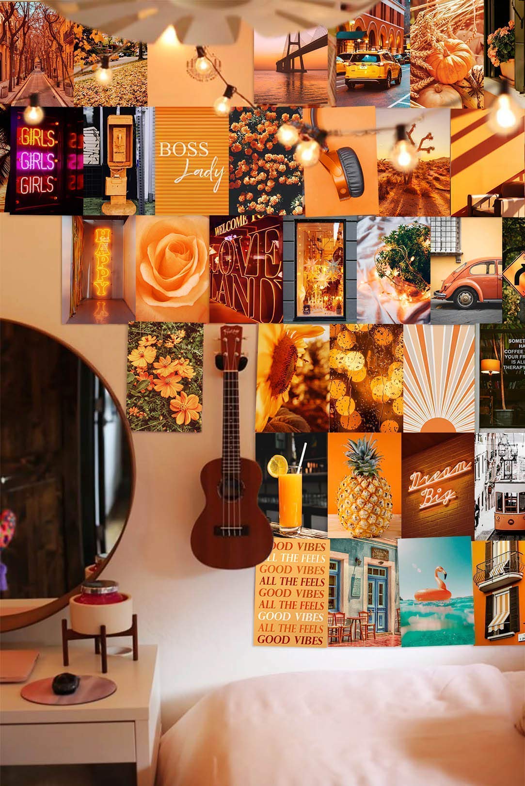Orange Wall Collage Kit Aesthetic Pictures, Bedroom Decor for Teen ...